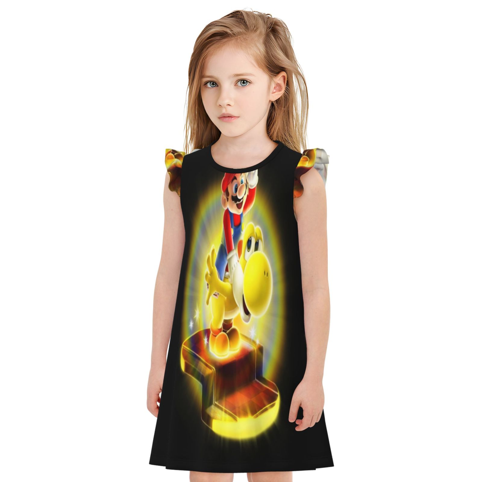 Super Mario Little Girls Nightgown Short Flutter Sleeve Pajamas Cartoon ...
