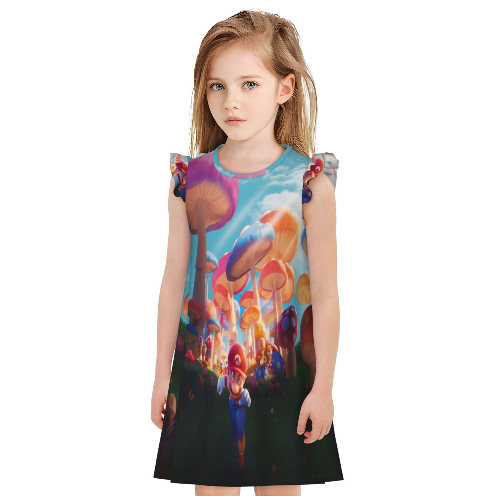 Super Mario Little Girls Nightgown Short Flutter Sleeve Pajamas Cartoon Nightdress Sleepwear ...