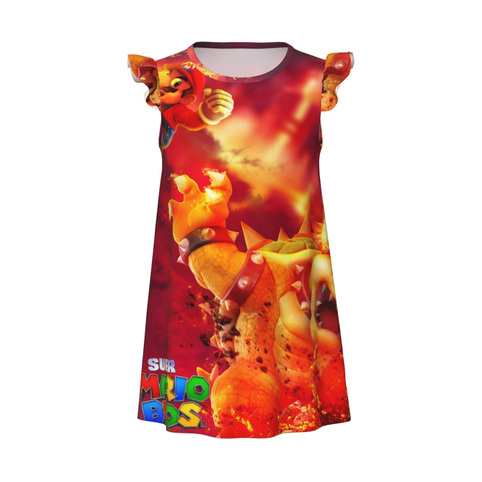 Super Mario Little Girls Nightgown Short Flutter Sleeve Pajamas Cartoon ...