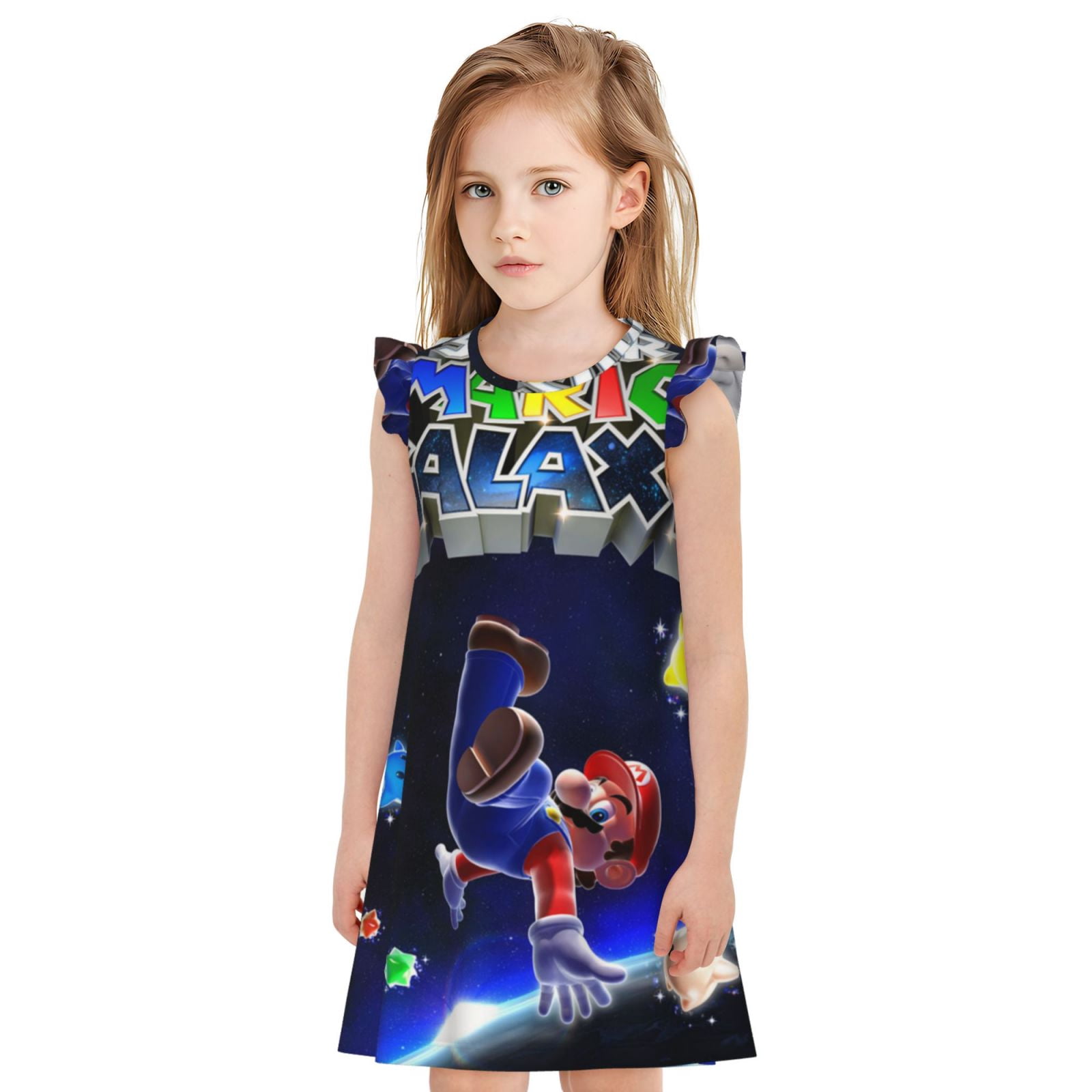 Super Mario Little Girls Nightgown Short Flutter Sleeve Pajamas Cartoon ...