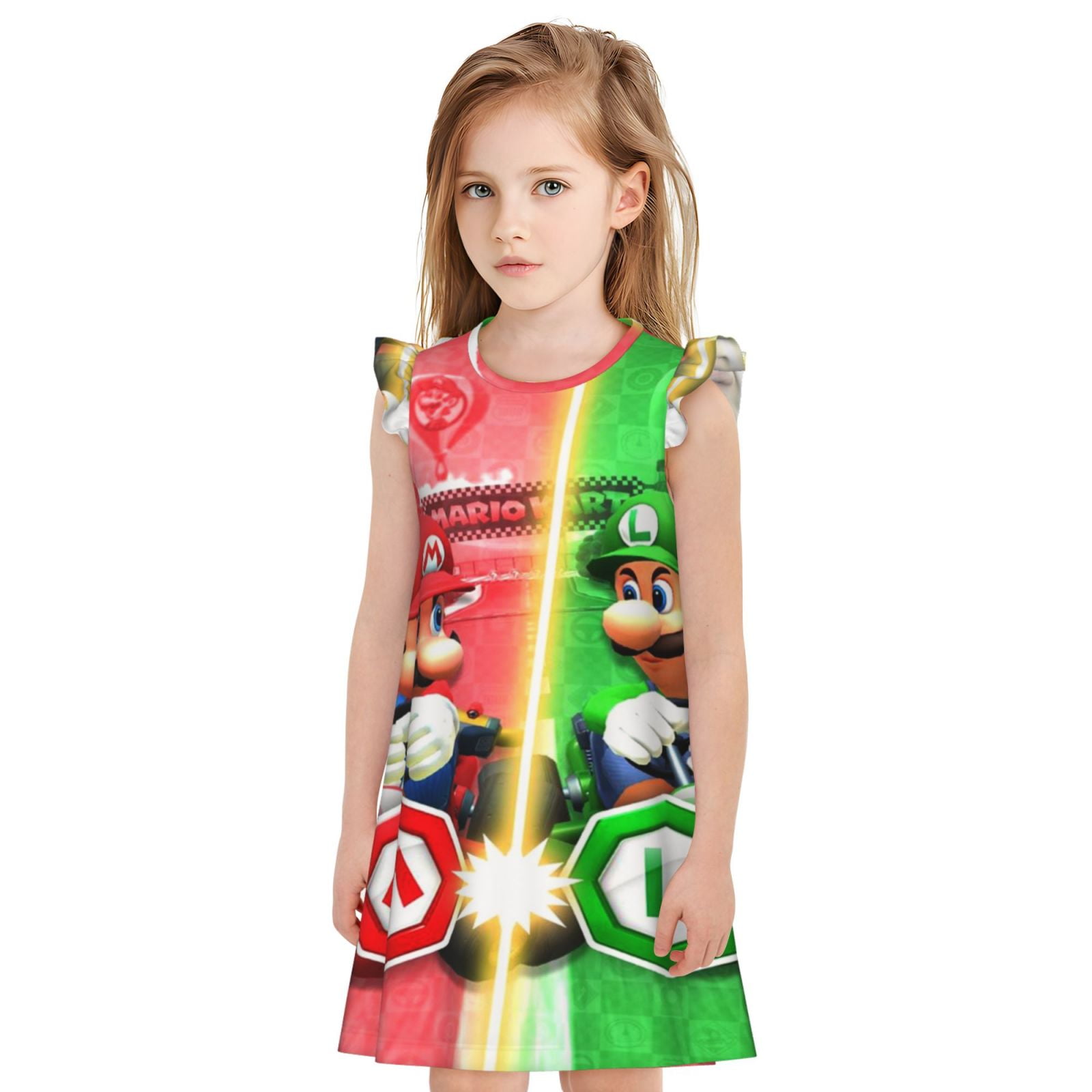 Super Mario Little Girls Nightgown Short Flutter Sleeve Pajamas Cartoon ...