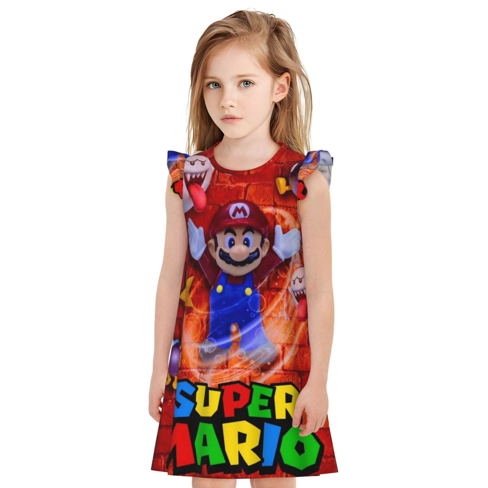 Super Mario Little Girls Nightgown Short Flutter Sleeve Pajamas Cartoon ...