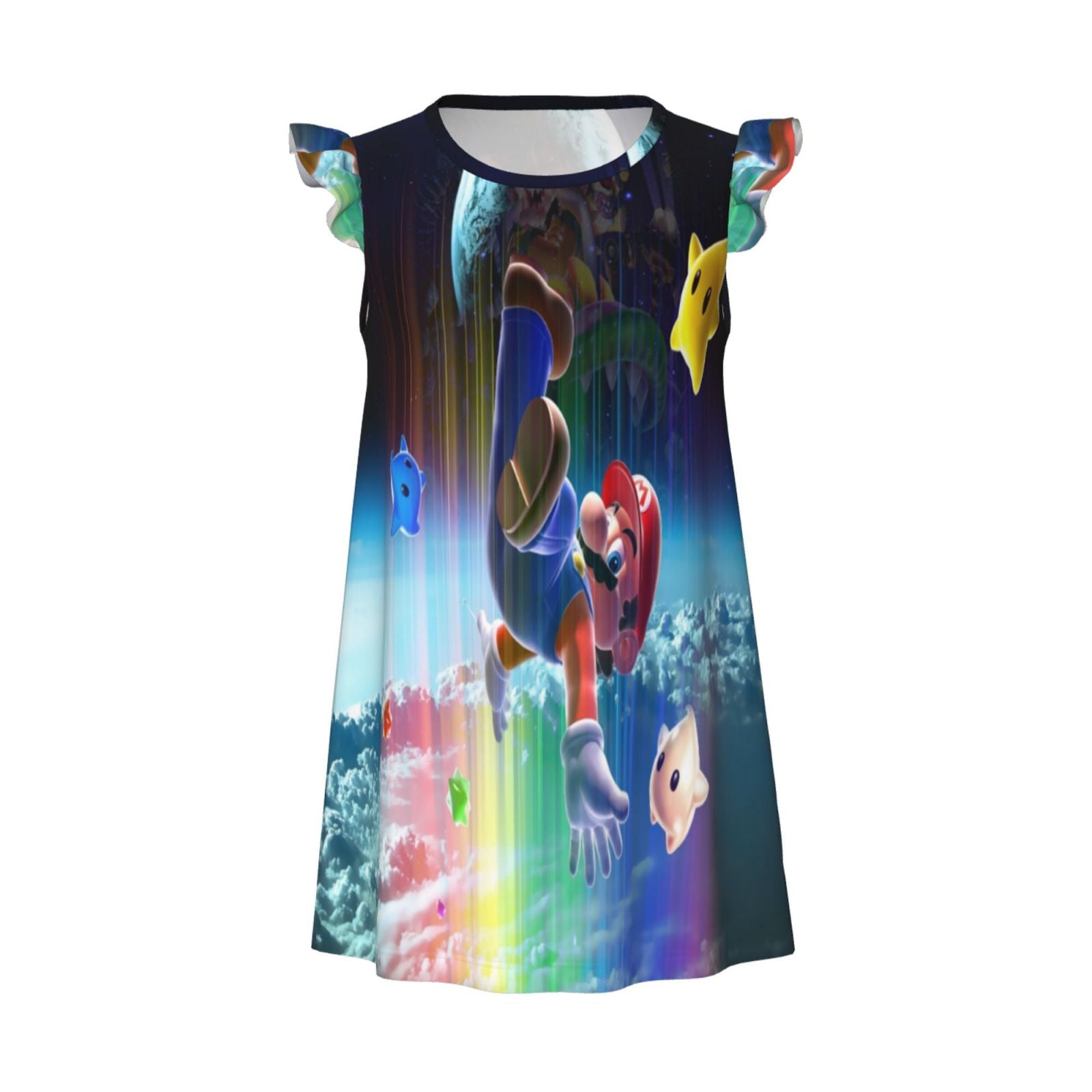 Super Mario Little Girls Nightgown Short Flutter Sleeve Pajamas Cartoon ...