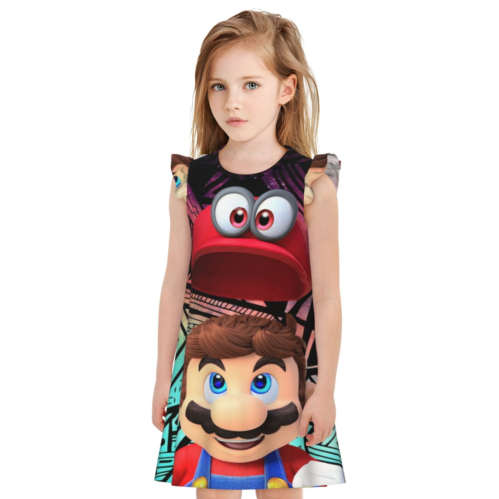 Super Mario Little Girls Nightgown Short Flutter Sleeve Pajamas Cartoon ...