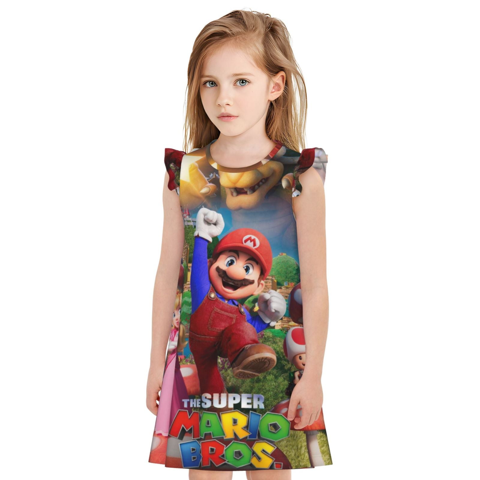 Super Mario Little Girls Nightgown Short Flutter Sleeve Pajamas Cartoon ...