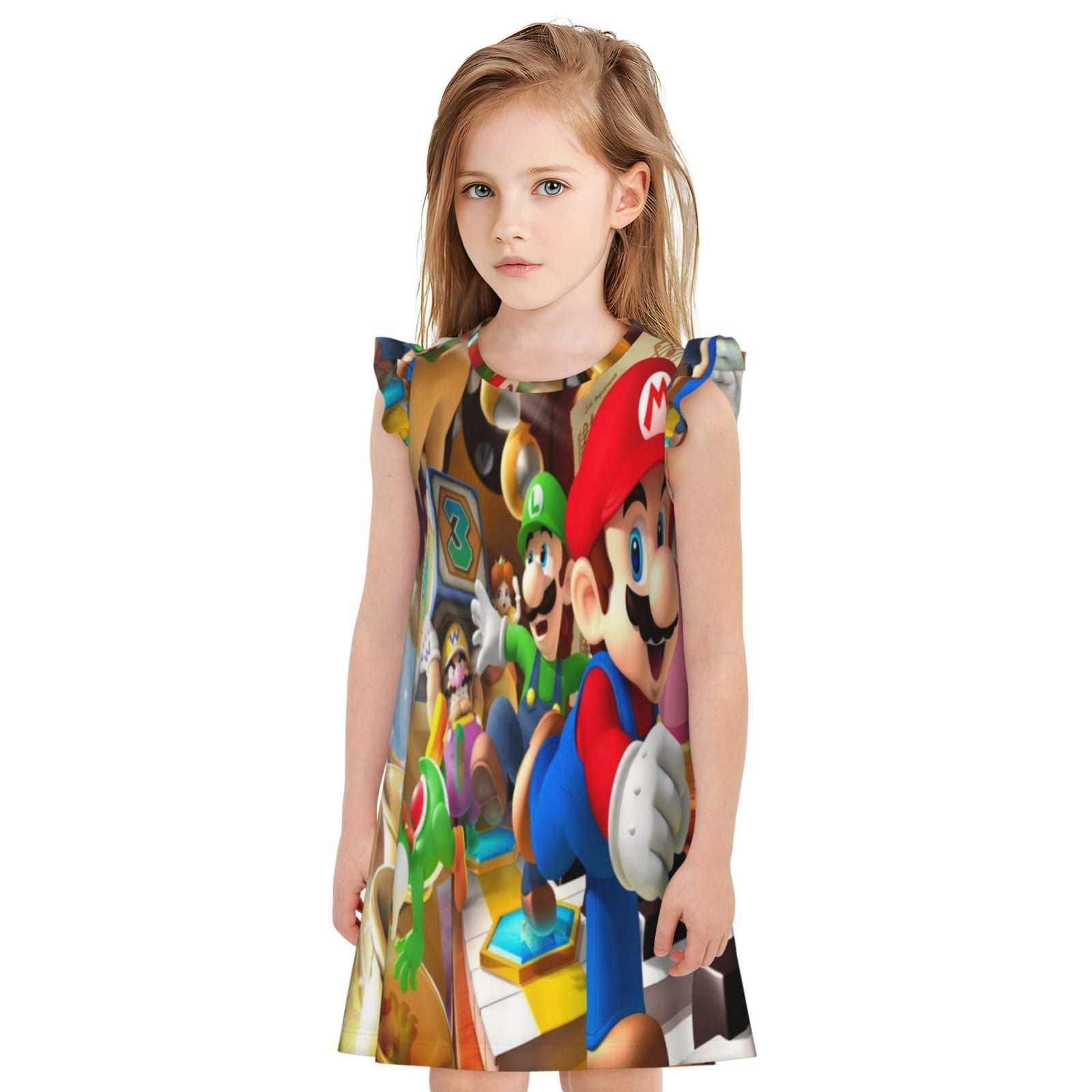 Super Mario Little Girls Nightgown Short Flutter Sleeve Pajamas Cartoon ...