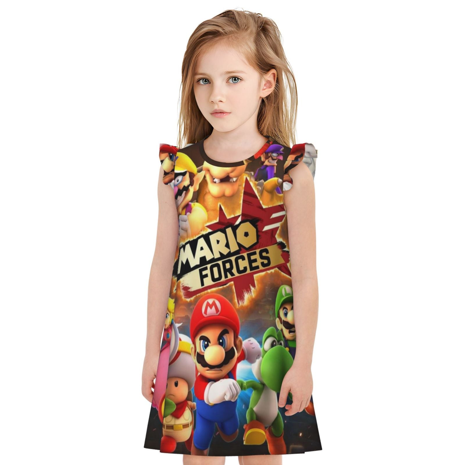 Super Mario Little Girls Nightgown Short Flutter Sleeve Pajamas Cartoon ...