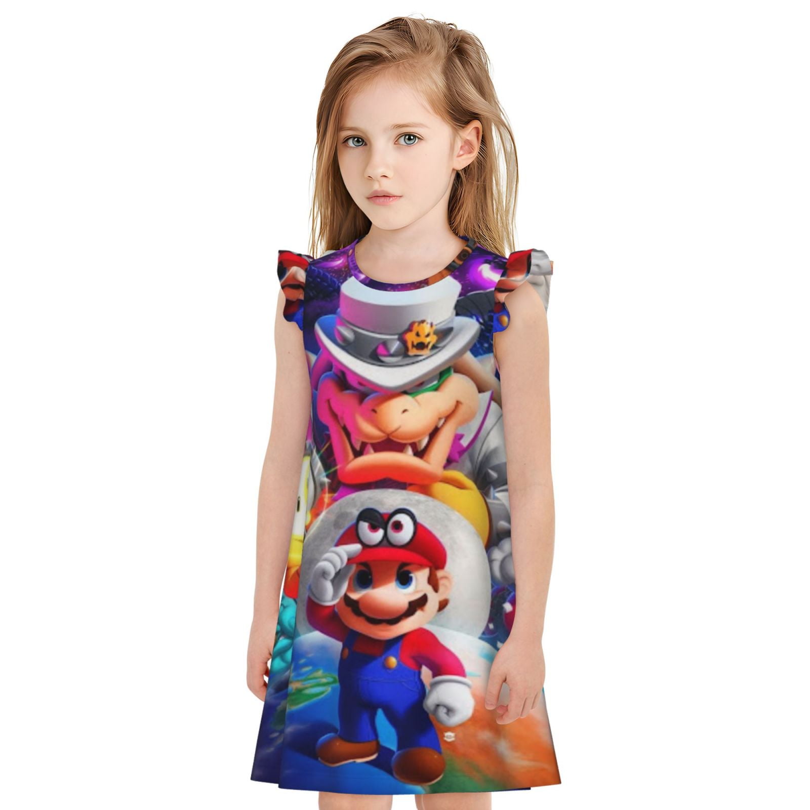 Super Mario Little Girls Nightgown Short Flutter Sleeve Pajamas Cartoon ...