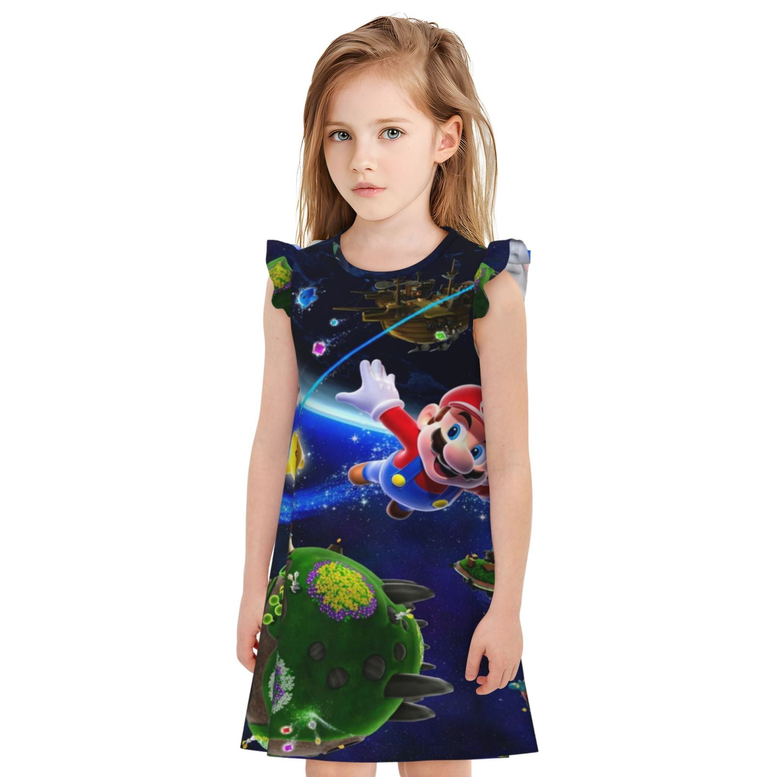 Super Mario Little Girls Nightgown Short Flutter Sleeve Pajamas Cartoon ...