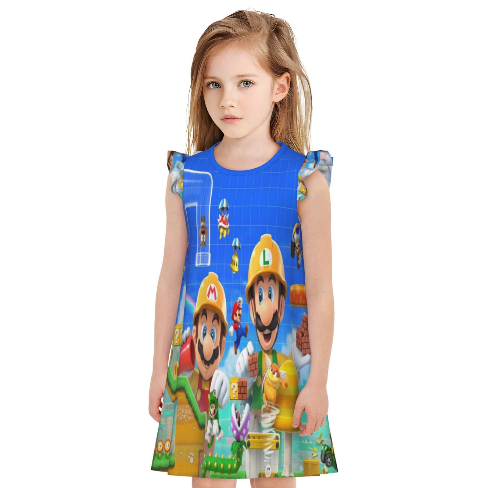 Super Mario Little Girls Nightgown Short Flutter Sleeve Pajamas Cartoon ...