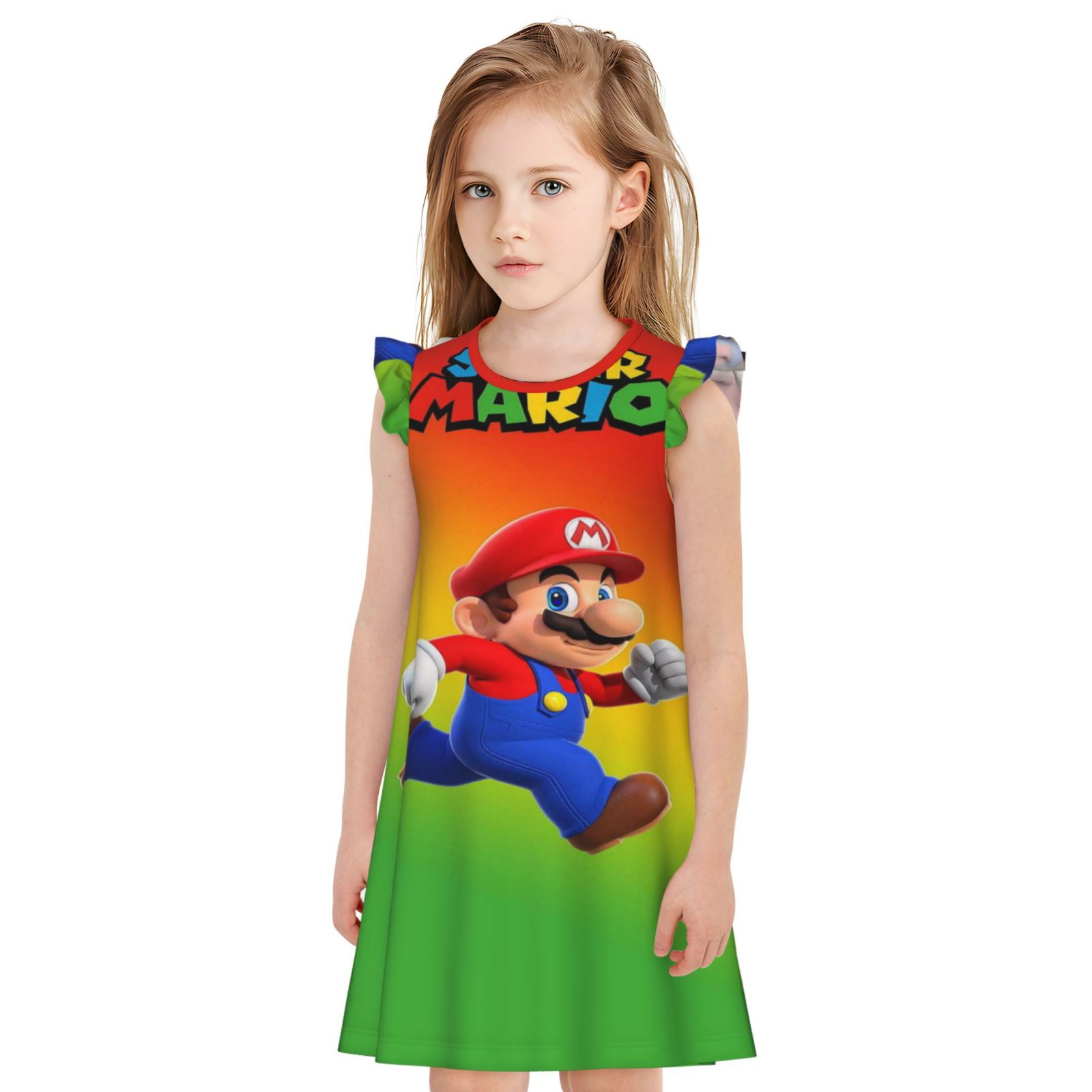Super Mario Little Girls Nightgown Short Flutter Sleeve Pajamas Cartoon ...