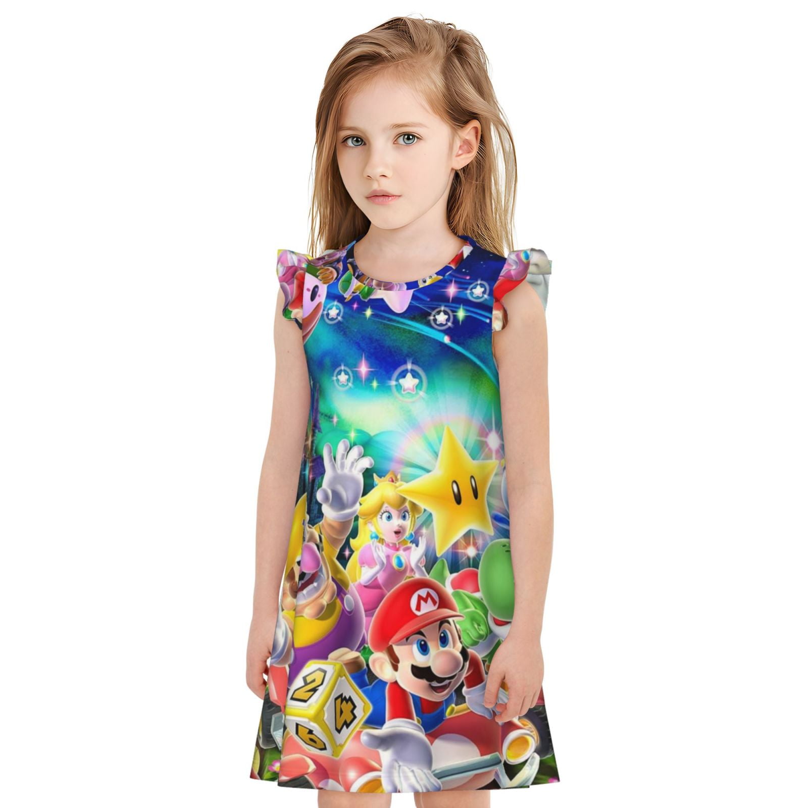Super Mario Little Girls Nightgown Short Flutter Sleeve Pajamas Cartoon ...