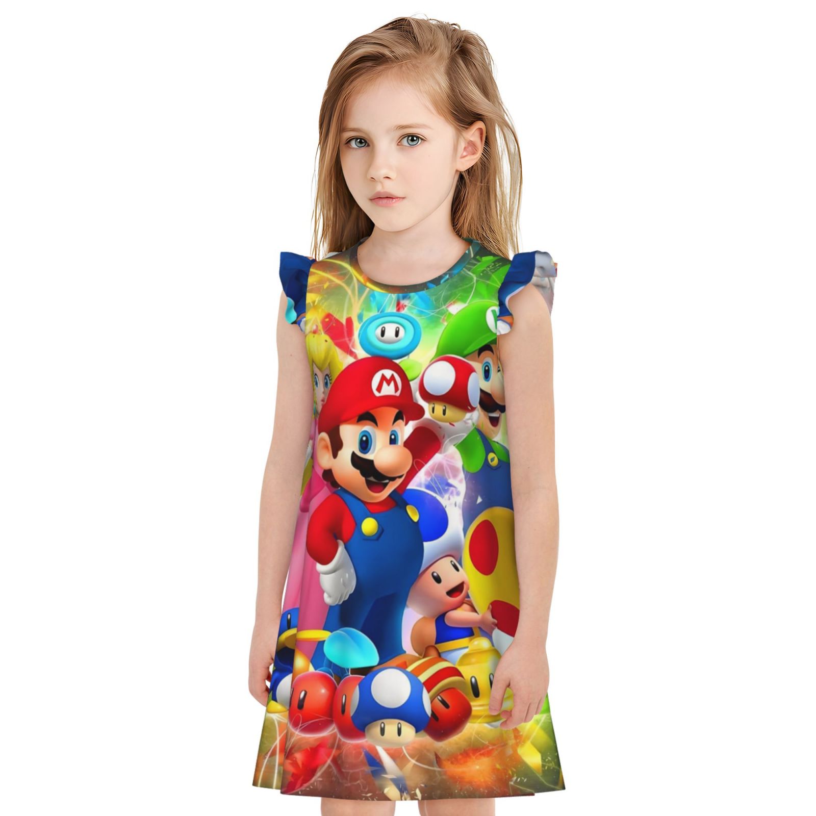 Super Mario Little Girls Nightgown Short Flutter Sleeve Pajamas Cartoon Nightdress Sleepwear ...