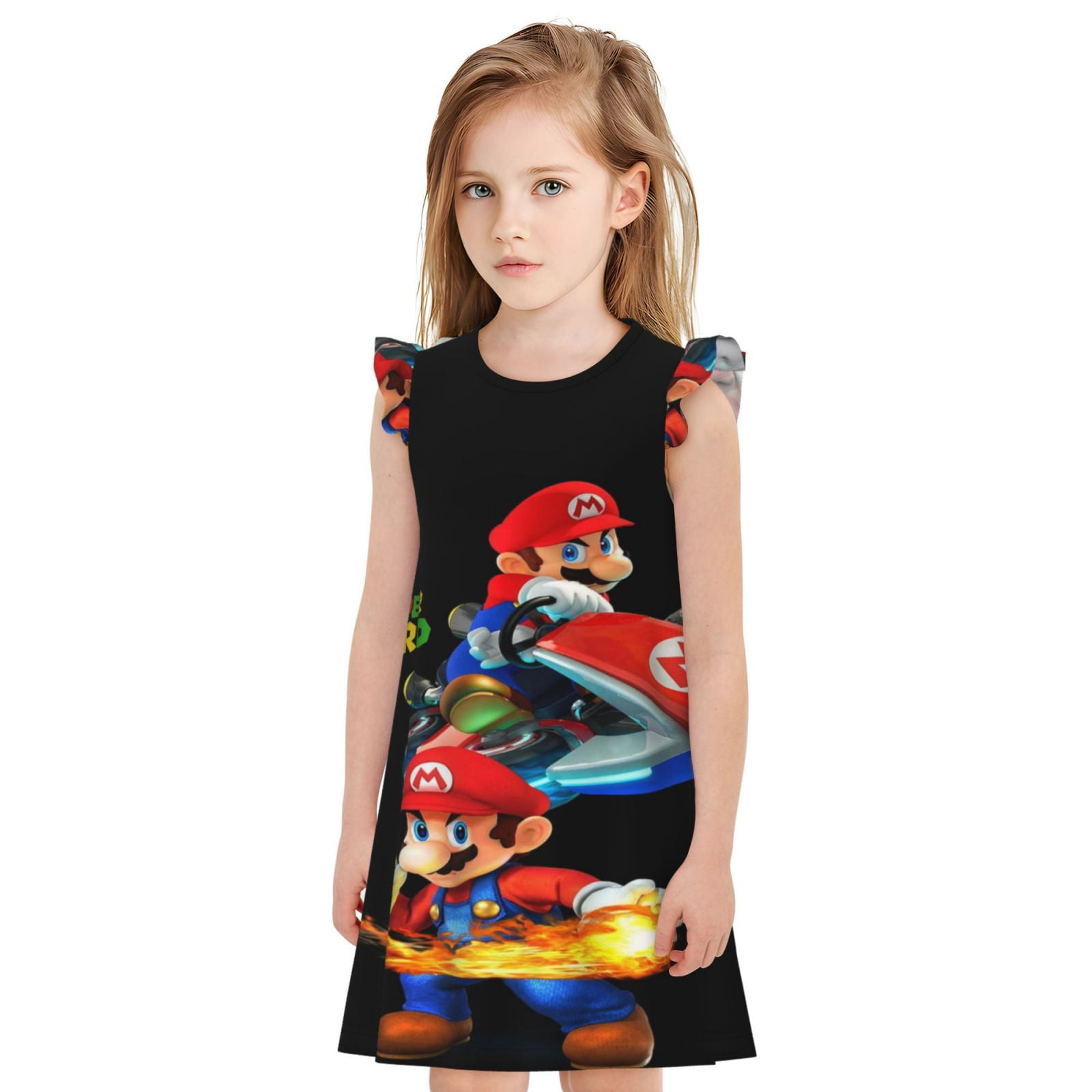 Super Mario Little Girls Nightgown Short Flutter Sleeve Pajamas Cartoon ...