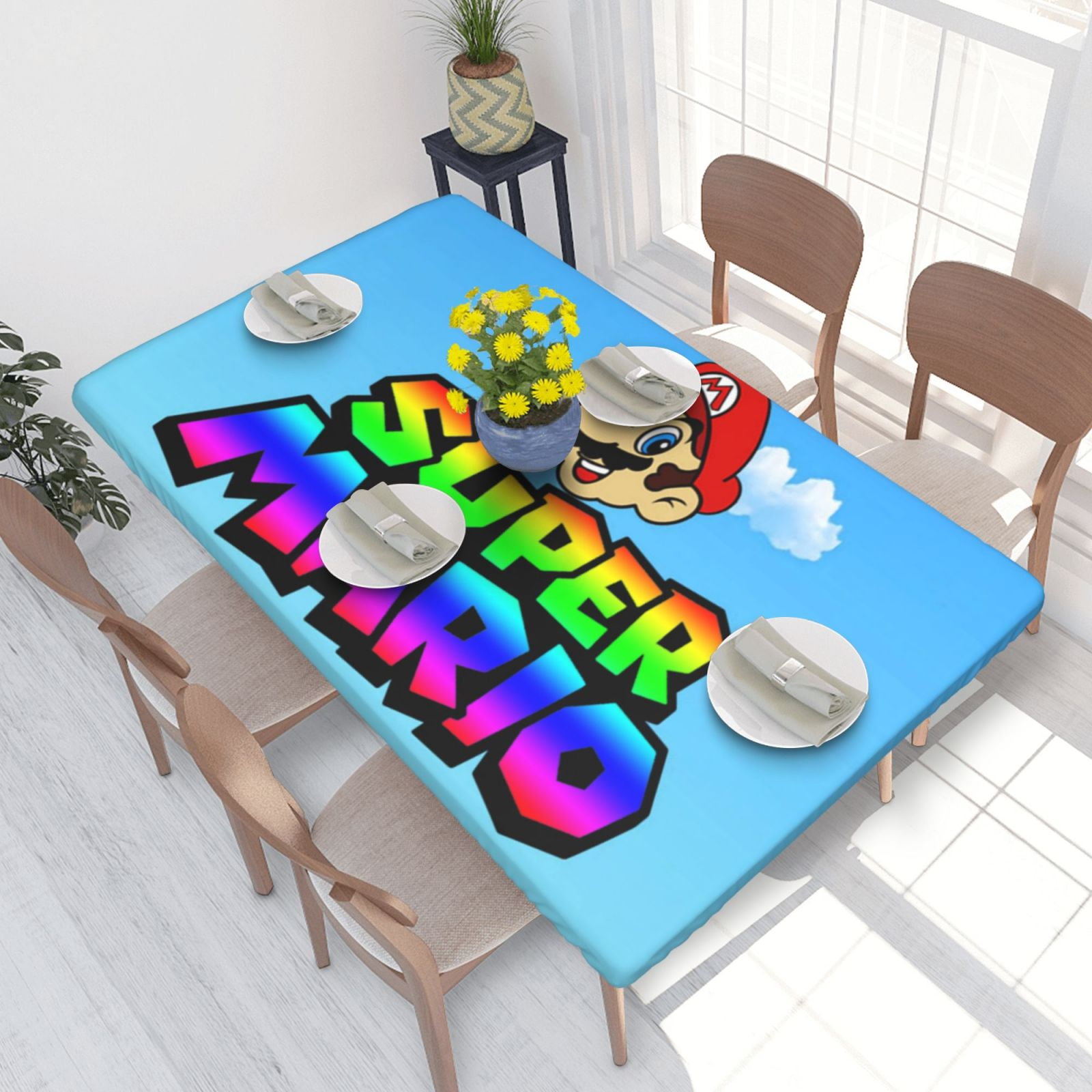 Super Mario Logo Elastic Edged Table Cover Reusable Fitted Rectangle ...
