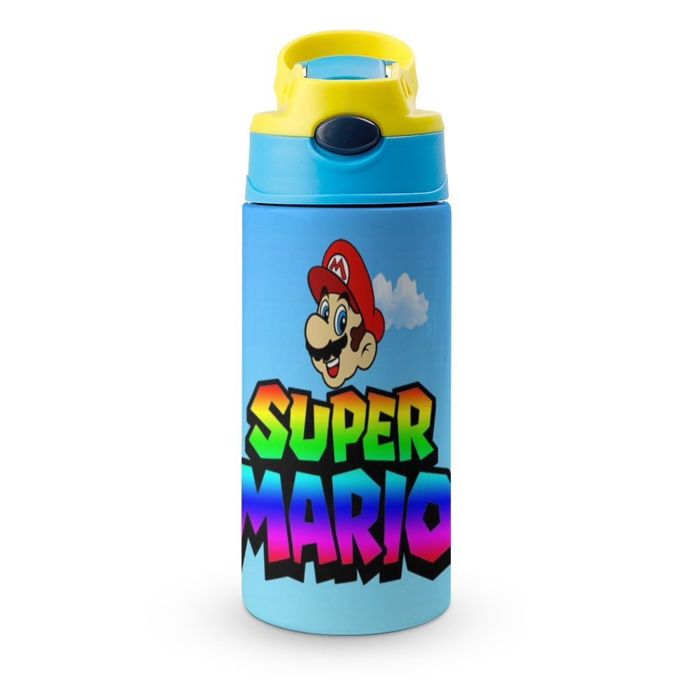 Super Mario Logo Kid's Insulated Water Bottle With Straw Vacuum ...