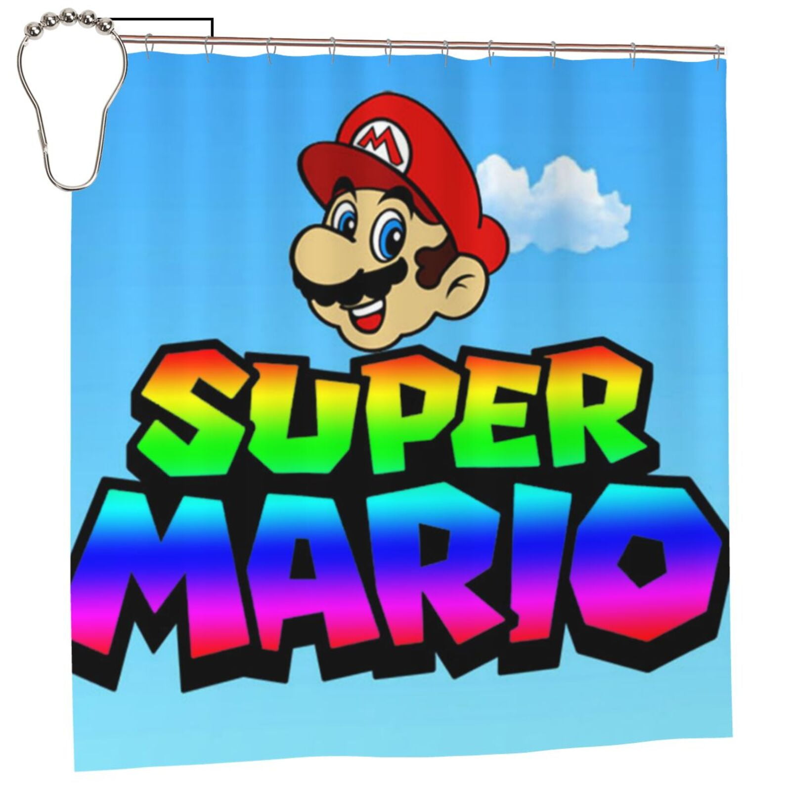 Super Mario Logo Shower Curtain Waterproof Polyester Fabric Decor ...