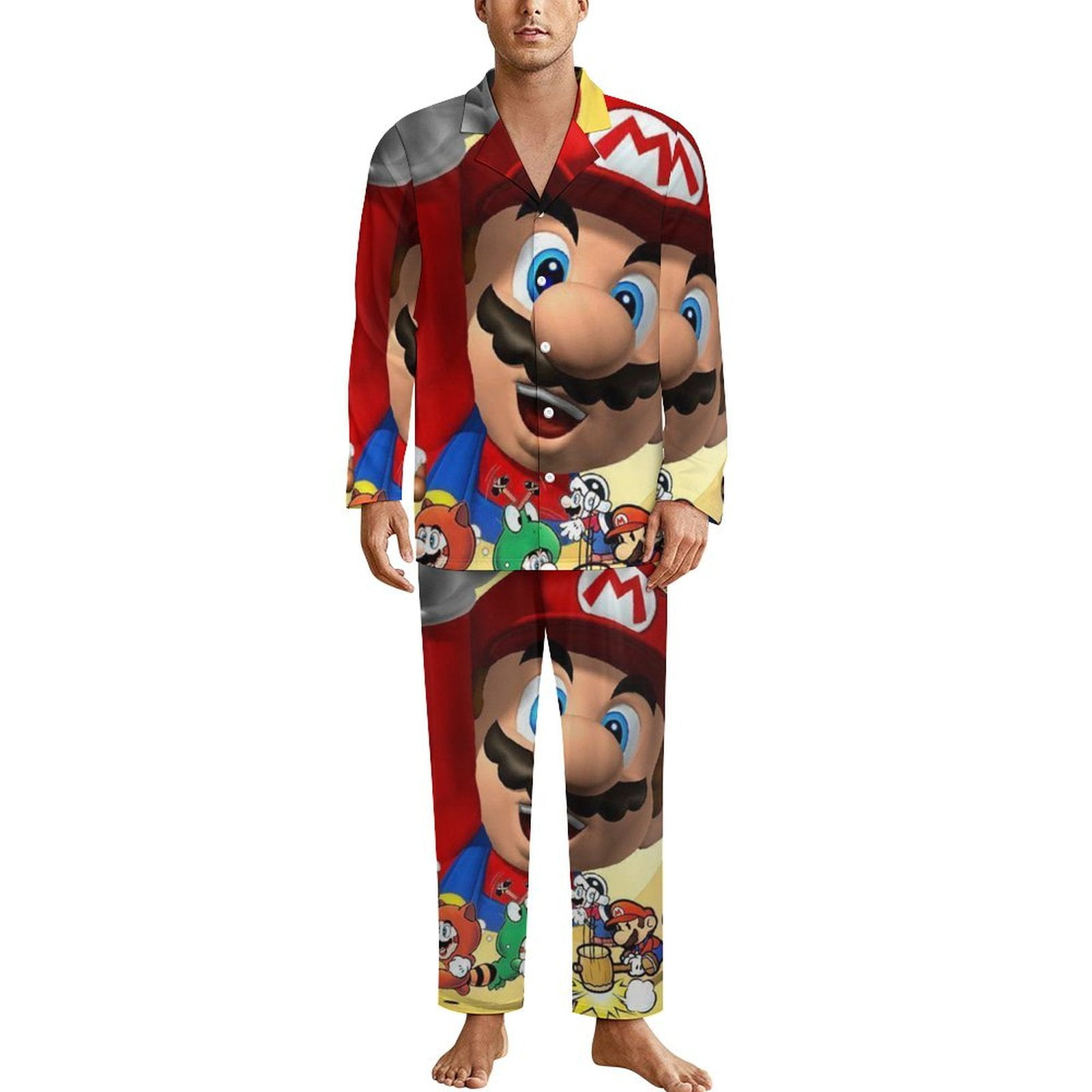 Super Mario Long Sleeved Pajama Set for Men Sleepwear Sets Soft ...