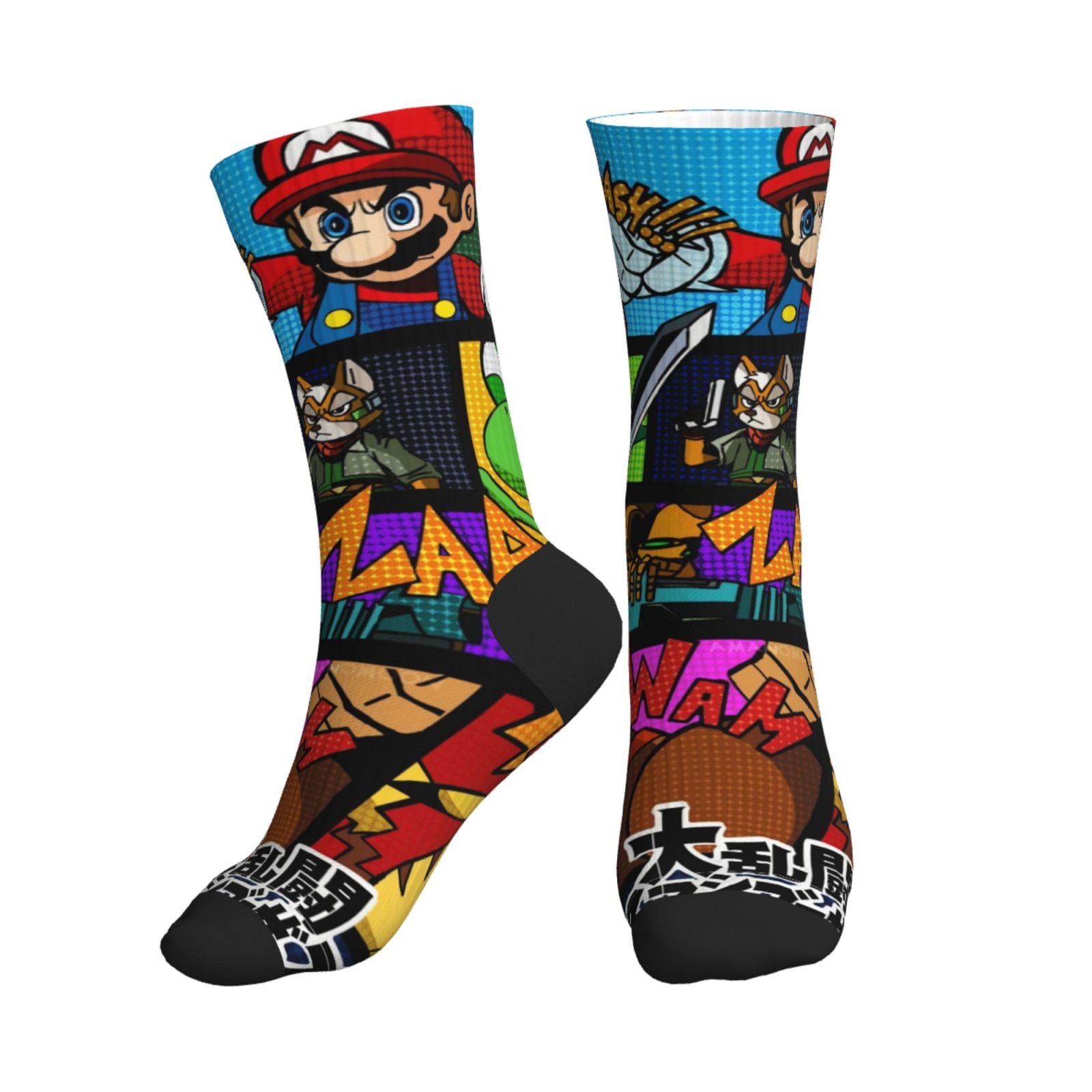 Super Mario Luigi Mario And Yoshi Group3 Crew Socks, Funky Silky ...