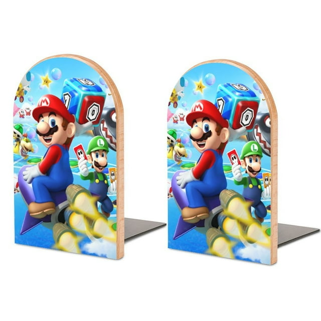 Super Mario Luigi Bookends Wood Book Divider Decorative Shelves Non ...