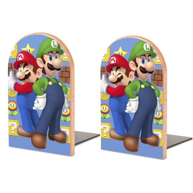 Super Mario Luigi Bookends Wood Book Divider Decorative Shelves Non ...