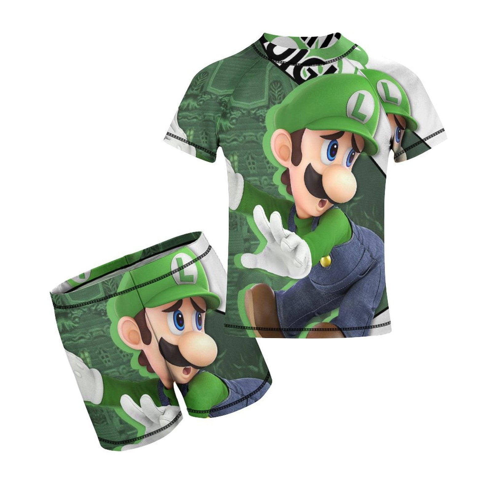 Super Mario Luigi Boys Rash Guard Set 2 Piece Swimsuits Short Sleeve ...