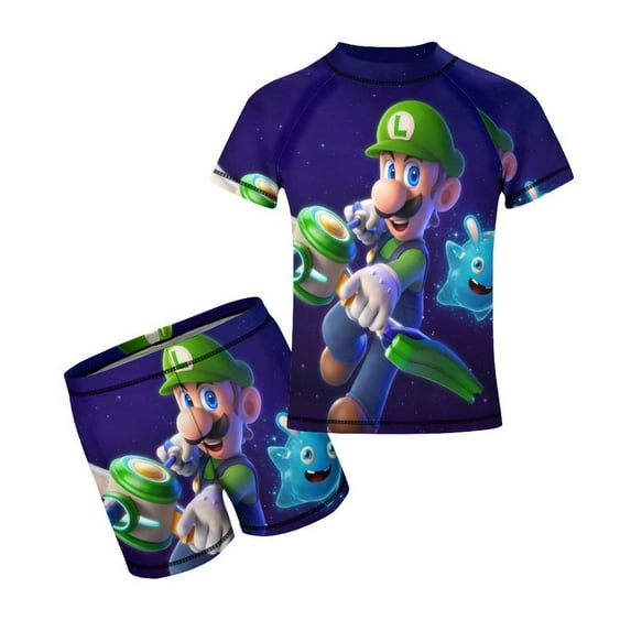 Super Mario Luigi Boys Rash Guard Set 2 Piece Swimsuits Short Sleeve ...