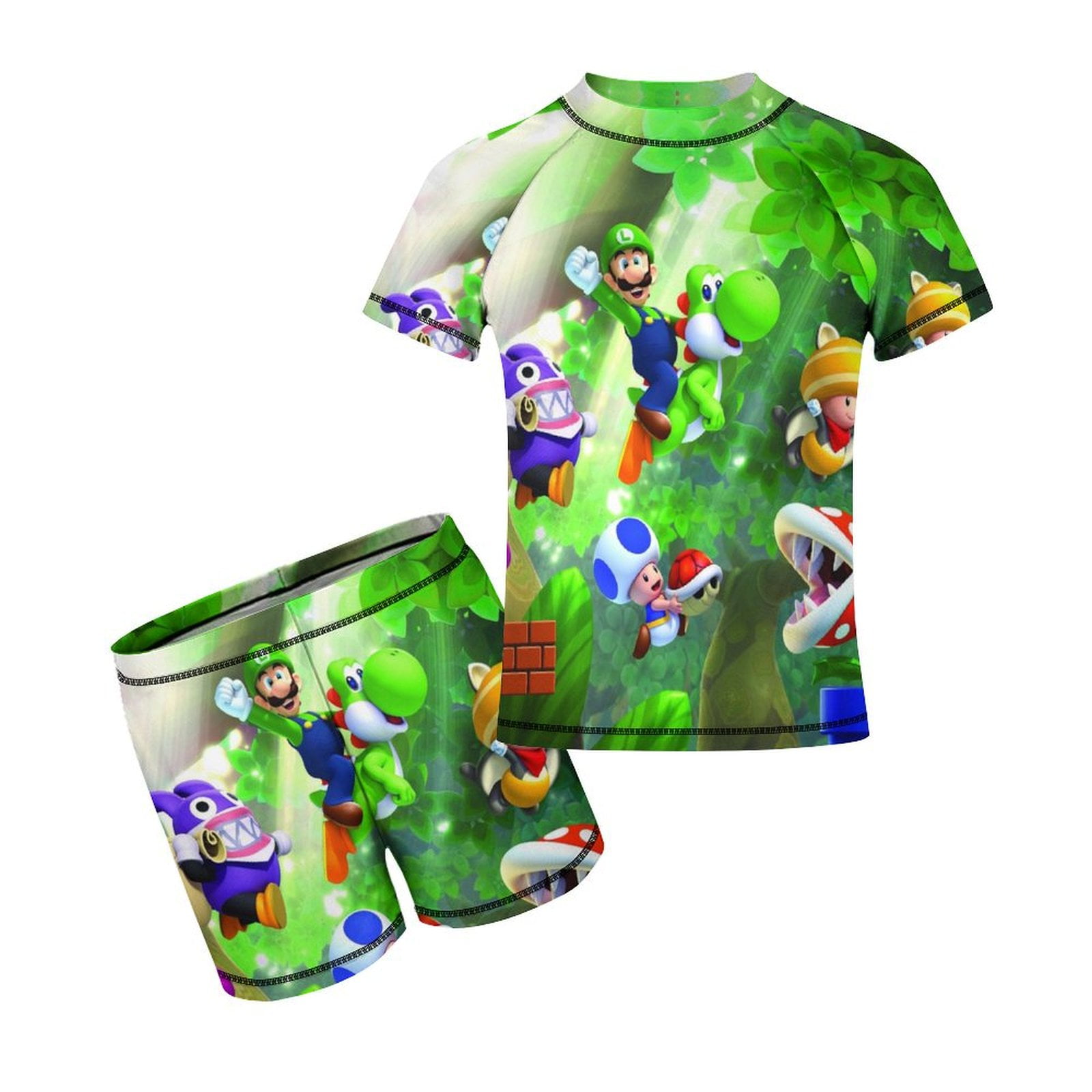 Super Mario Luigi Boys Rash Guard Set 2 Piece Swimsuits Short Sleeve ...