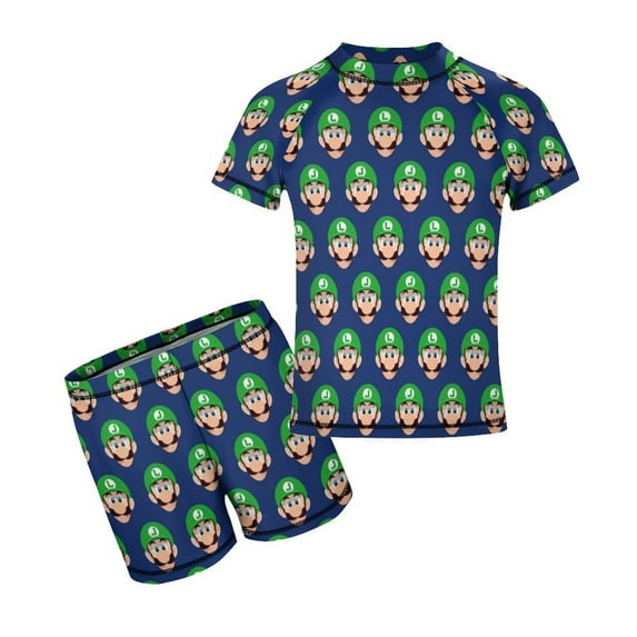 Super Mario Luigi Boys Rash Guard Set 2 Piece Swimsuits Short Sleeve ...