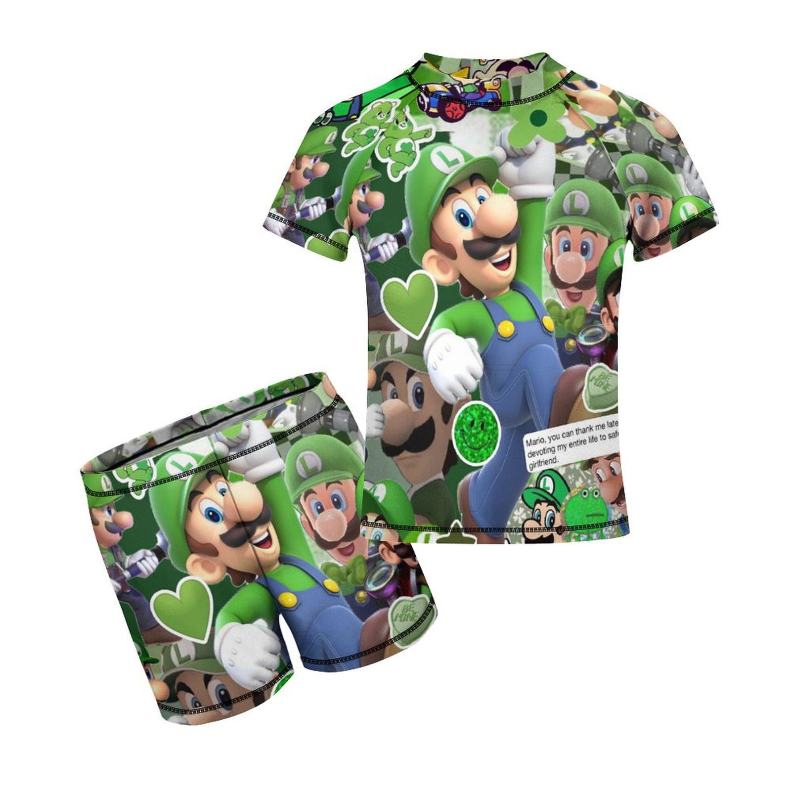 Super Mario Luigi Boys Rash Guard Set 2 Piece Swimsuits Short Sleeve ...