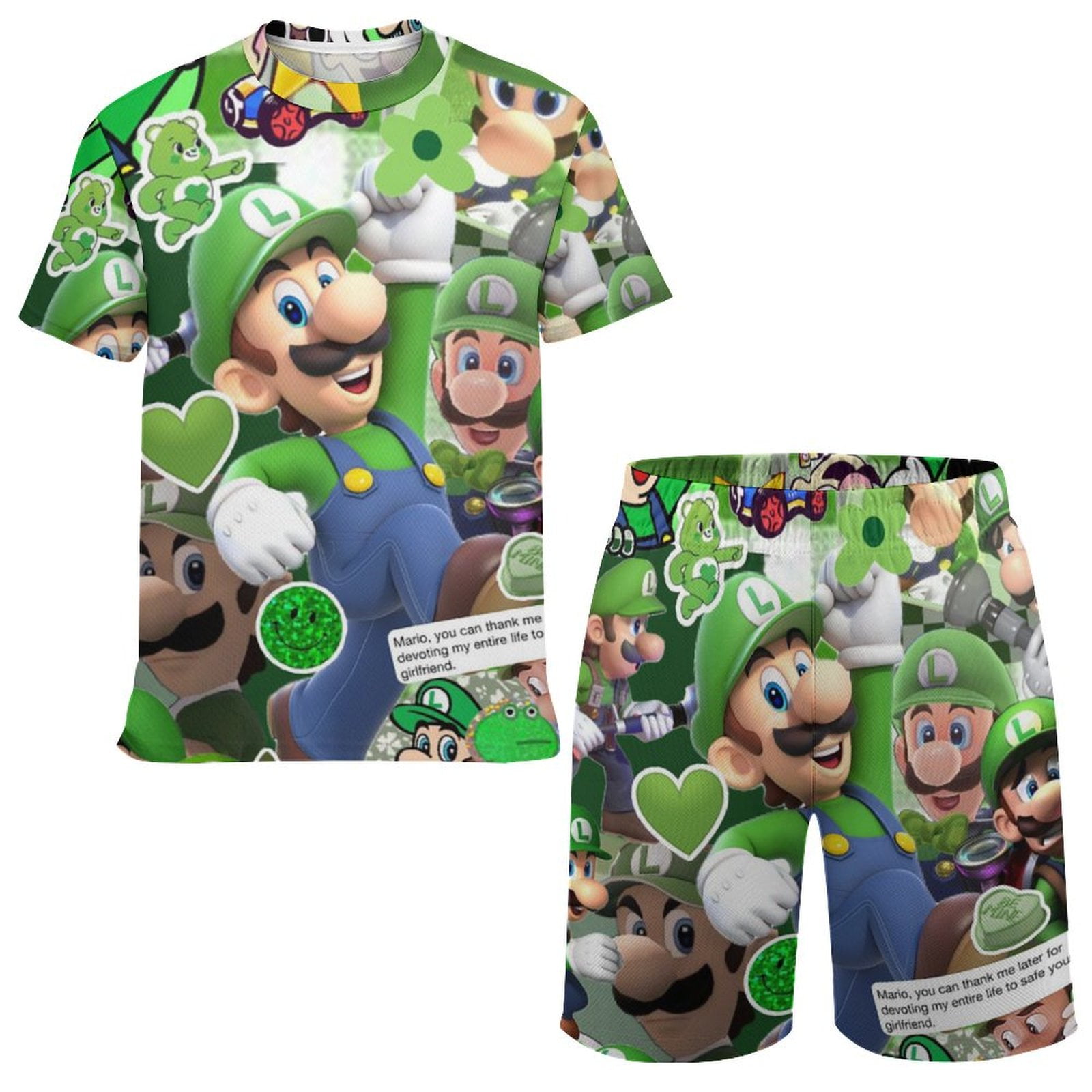 Super Mario Luigi Boys Short Sleeve Mesh T-Shirt And Shorts Outfit Set ...