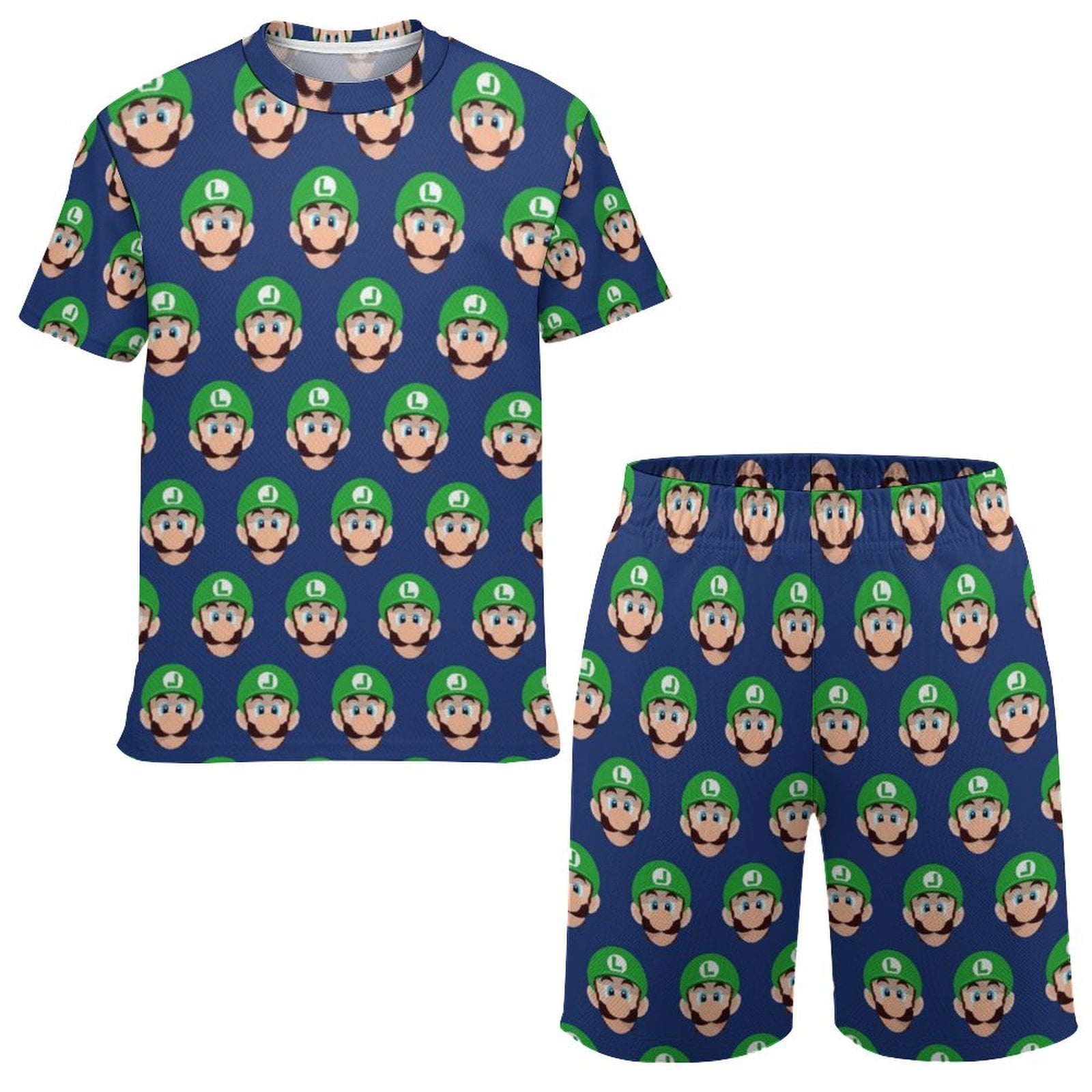Super Mario Luigi Boys Short Sleeve Mesh T-Shirt And Shorts Outfit Set ...