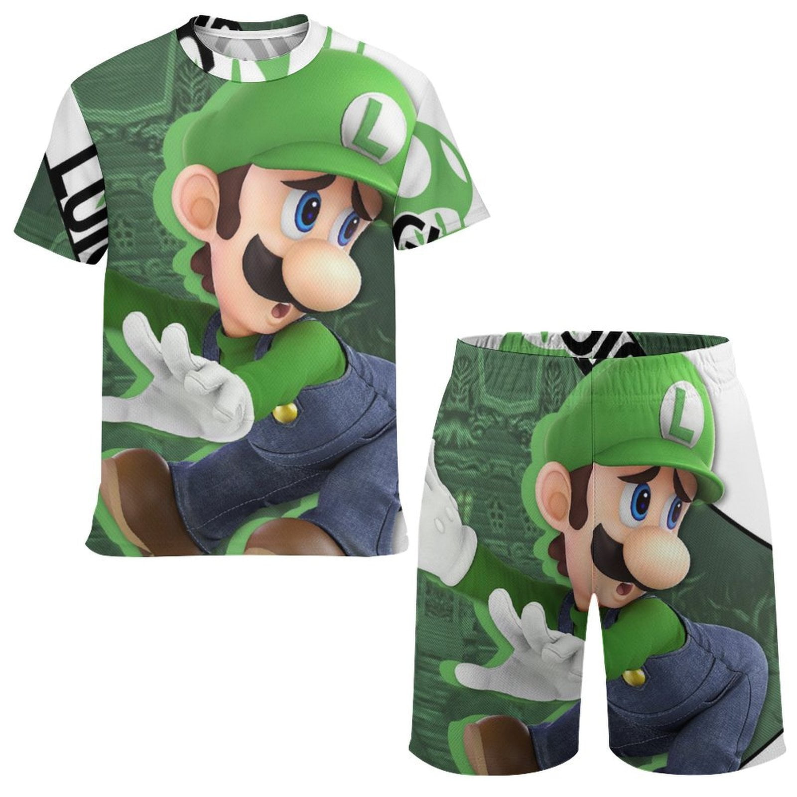 Super Mario Luigi Boys Short Sleeve Mesh T-Shirt And Shorts Outfit Set ...