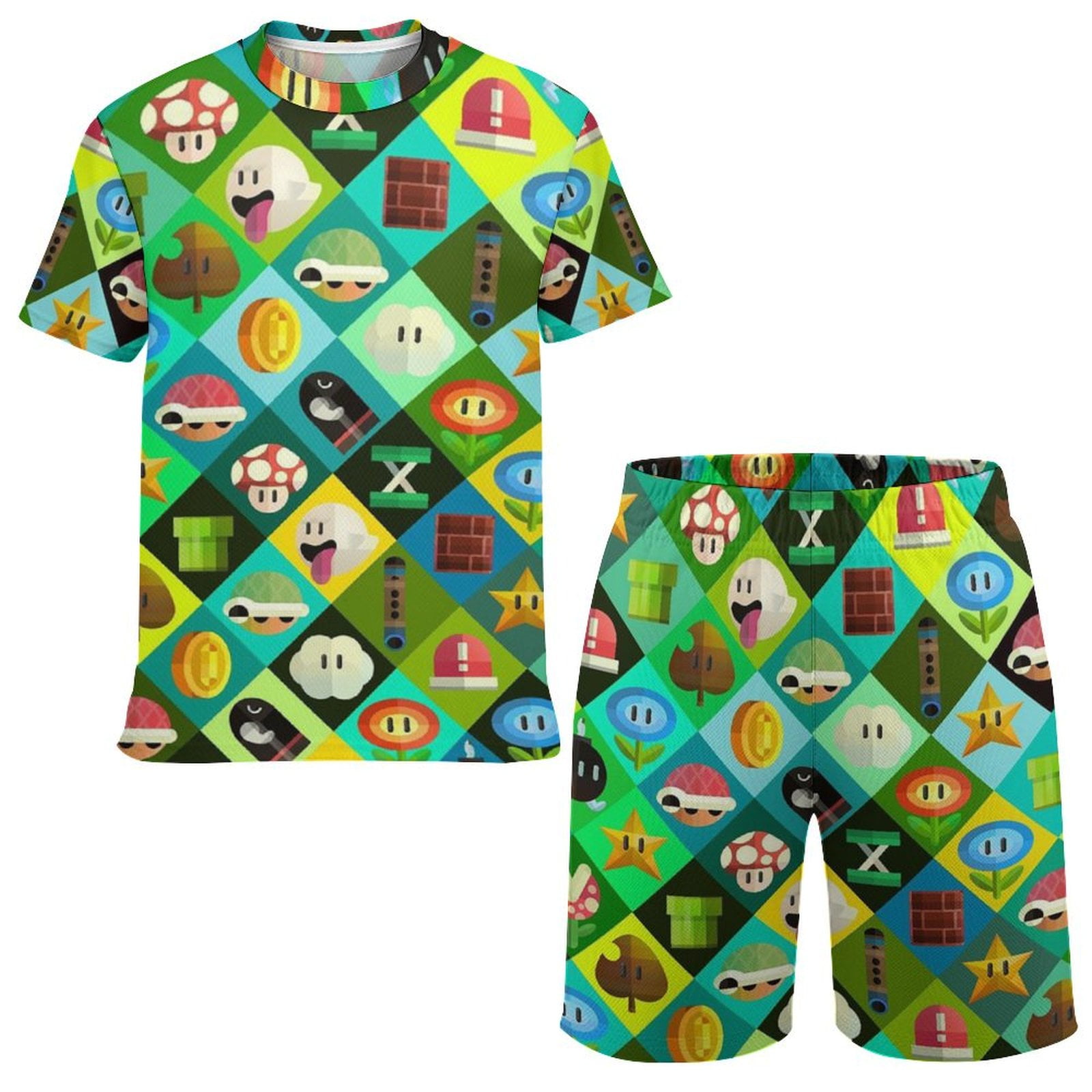 Super Mario Luigi Boys Short Sleeve Mesh T-Shirt And Shorts Outfit Set ...