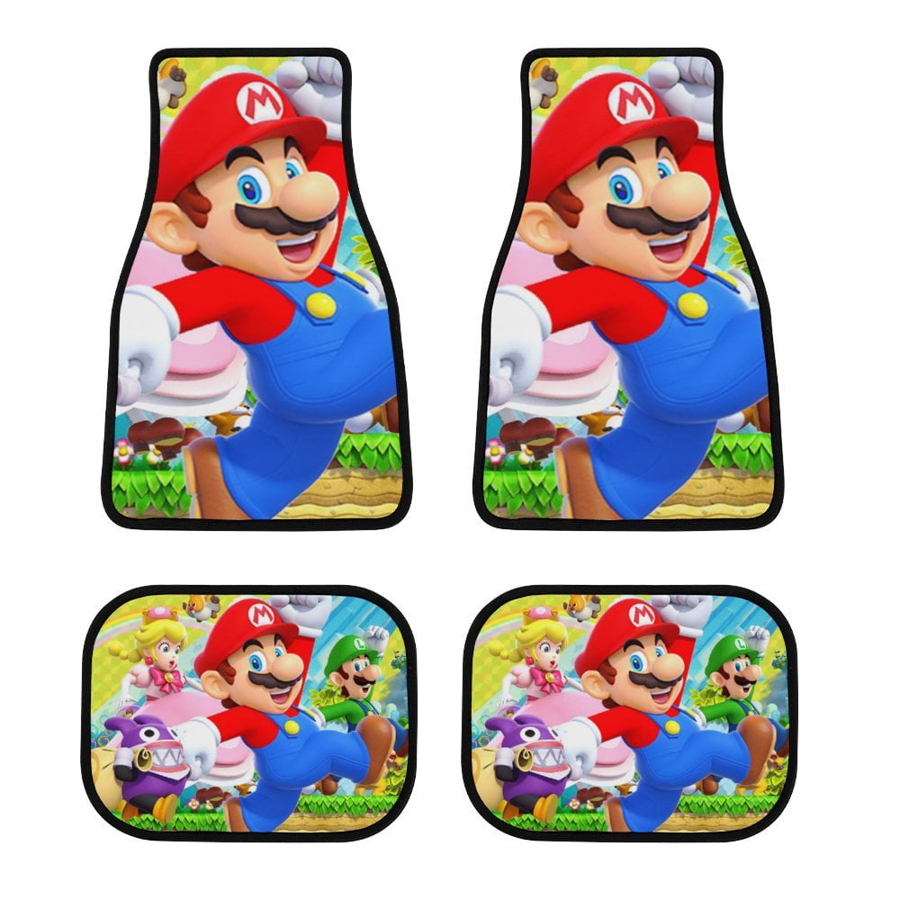 Super Mario Luigi Car Floor Mat Set 4-Piece Front/Rear Auto Foot Mats ...