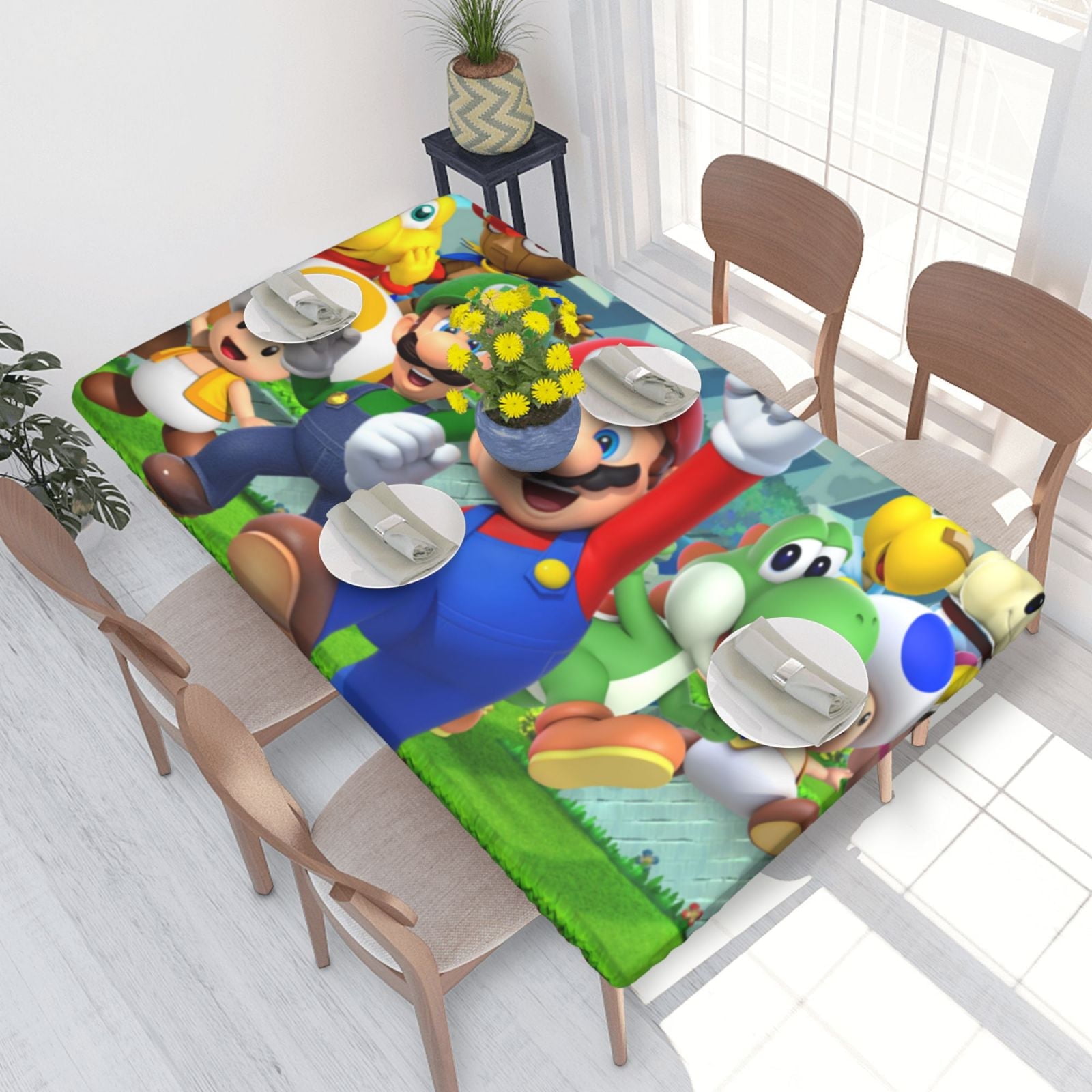 Super Mario Luigi Cartoon Elastic Edged Table Cover Reusable Fitted ...