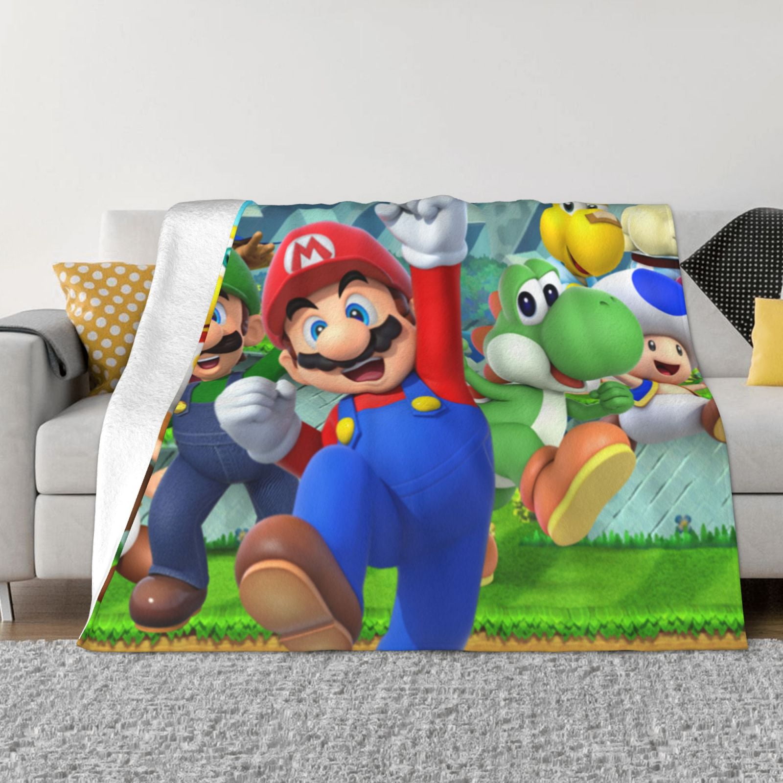 Super Mario Luigi Cartoon Flannel Blanket Cozy Ultra-Soft Micro Fleece ...