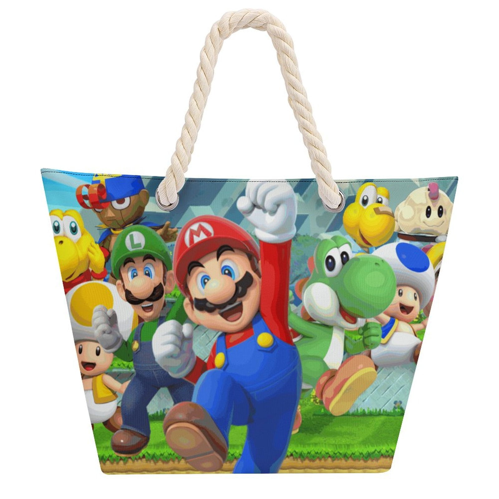 Super Mario Luigi Cartoon Hemp Rope Tote Bag Fashion Travel Shopping ...