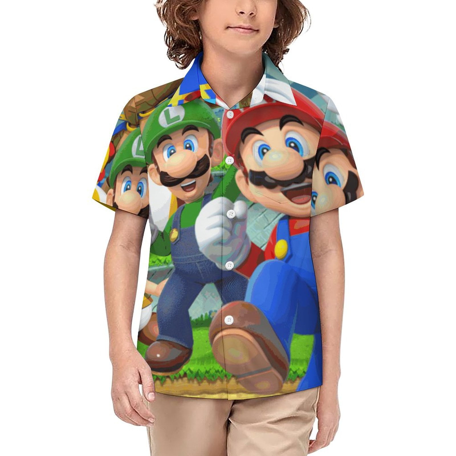 Super Mario Luigi Cartoon Kid's Short Sleeved Shirt Summer Daily Casual ...