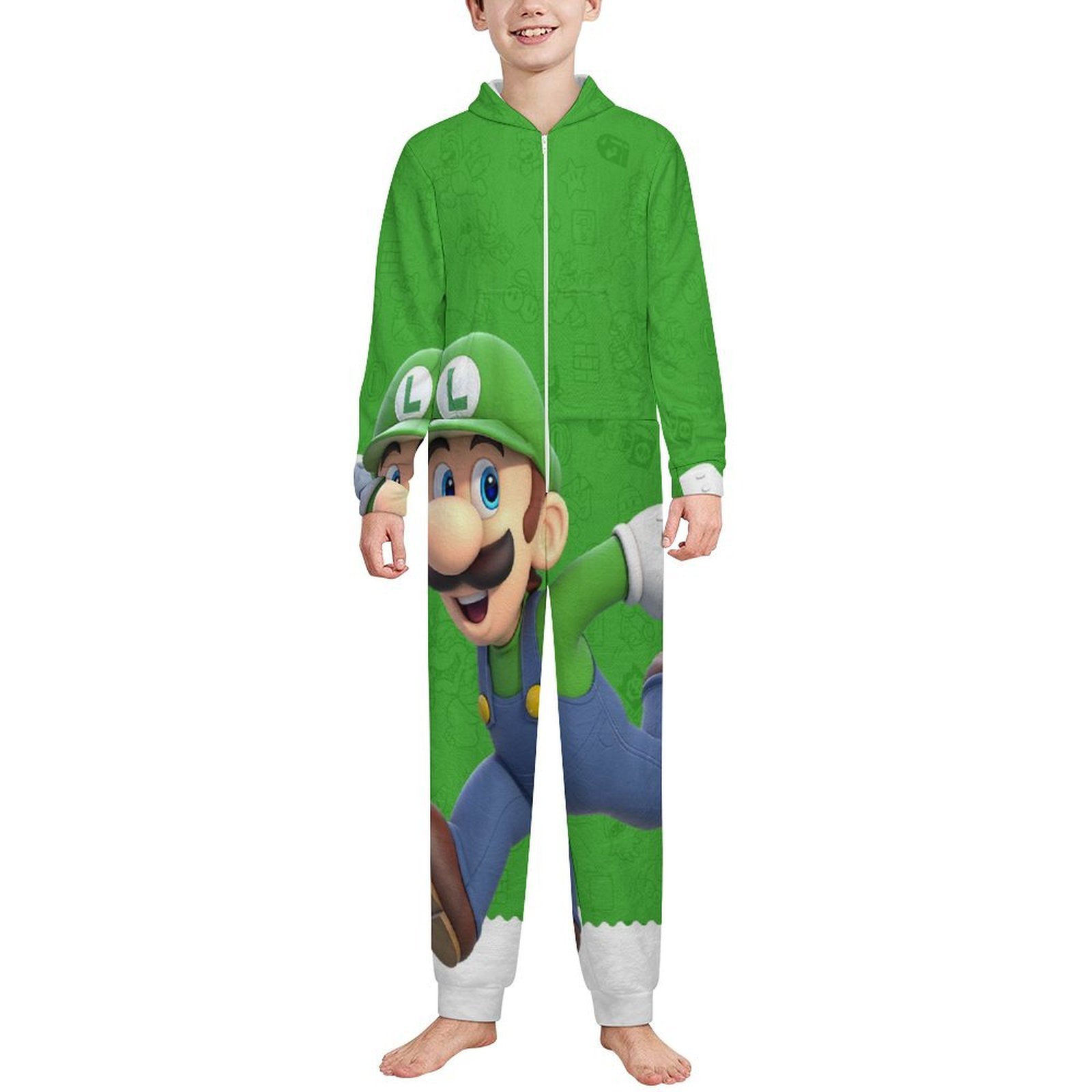 Super Mario Luigi Hooded Union Suit Pajama Soft Comfy PJs Sleepwear ...