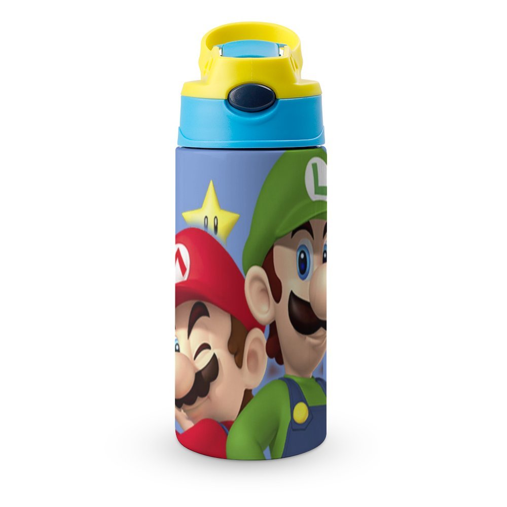 Super Mario Luigi Kid's Reusable Insulated Stainless Steel Thermos Water Bottle With Straw ...
