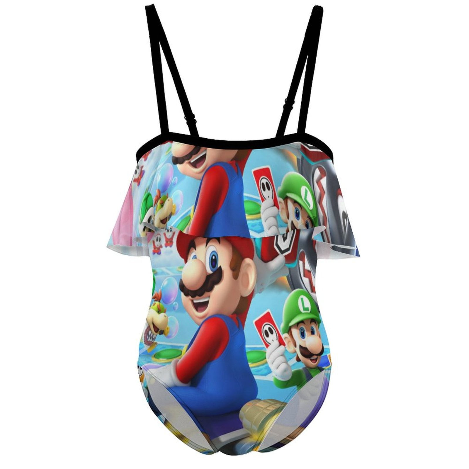 Super Mario Luigi Kids One-piece Swimsuit Adjustable Off Shoulder ...