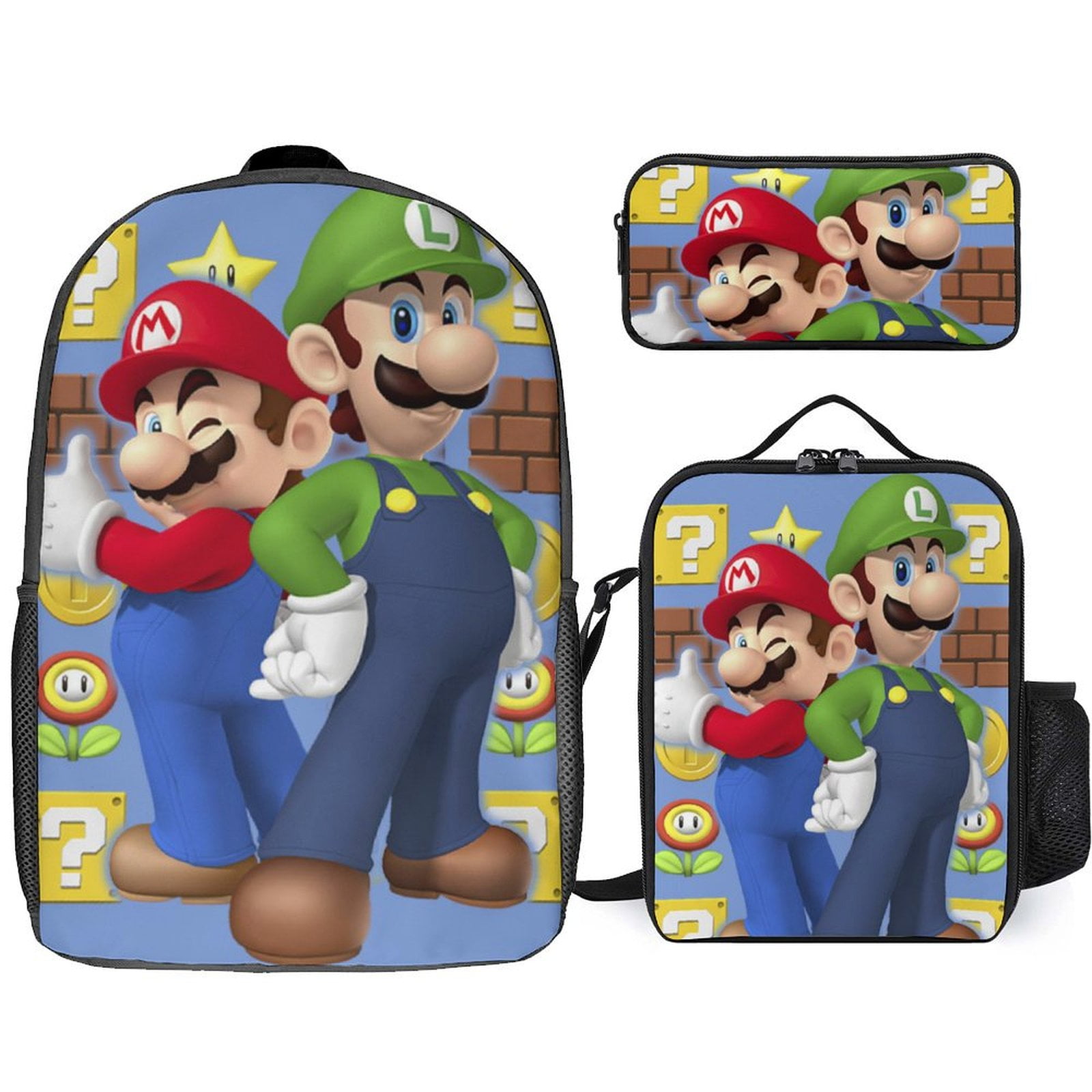 Super Mario Luigi Laptop Backpack With Pencil Case Lunch Bag 3 Pieces ...