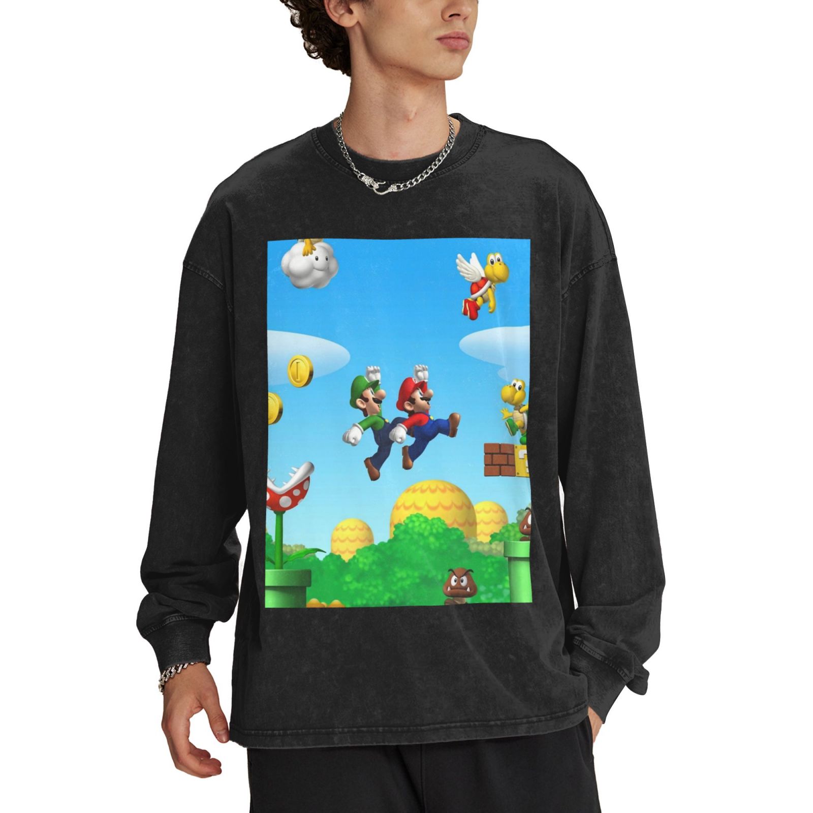 Super Mario and Luigi Long Sleeve Shirt Men's Heavy Weight Crew Neck ...