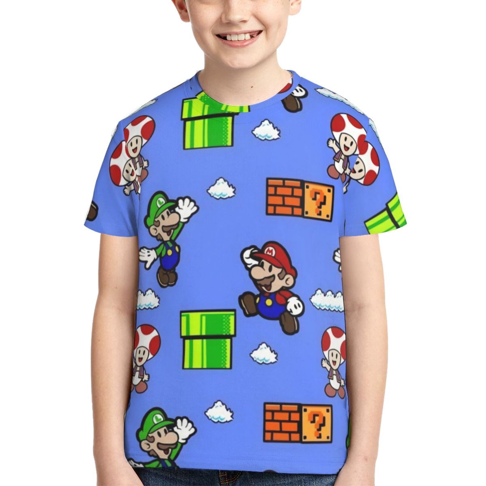 Super Mario Luigi Mario And Mushroom Youth Shirt,Athletic Short Sleeve ...