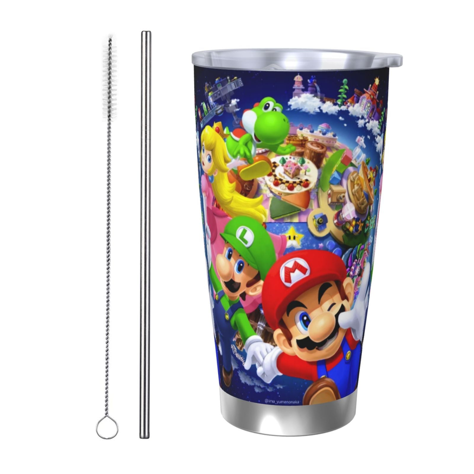 Super Mario Luigi Princess Peach Insulated Tumblers with Lid,20 oz Travel Coffee Cups Stainless ...