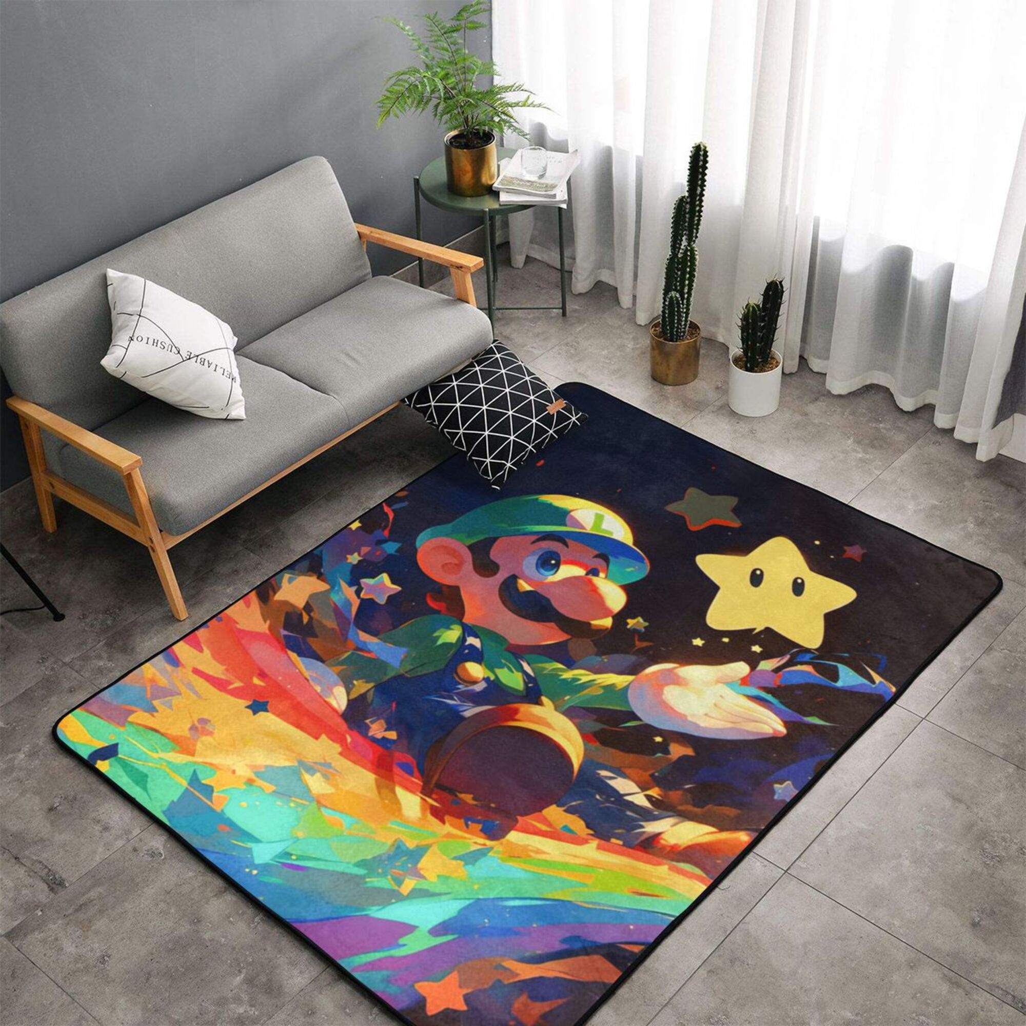 Super Mario Luigi Rainbow Star Area Rug 60x39 inch, Modern Bedroom ...
