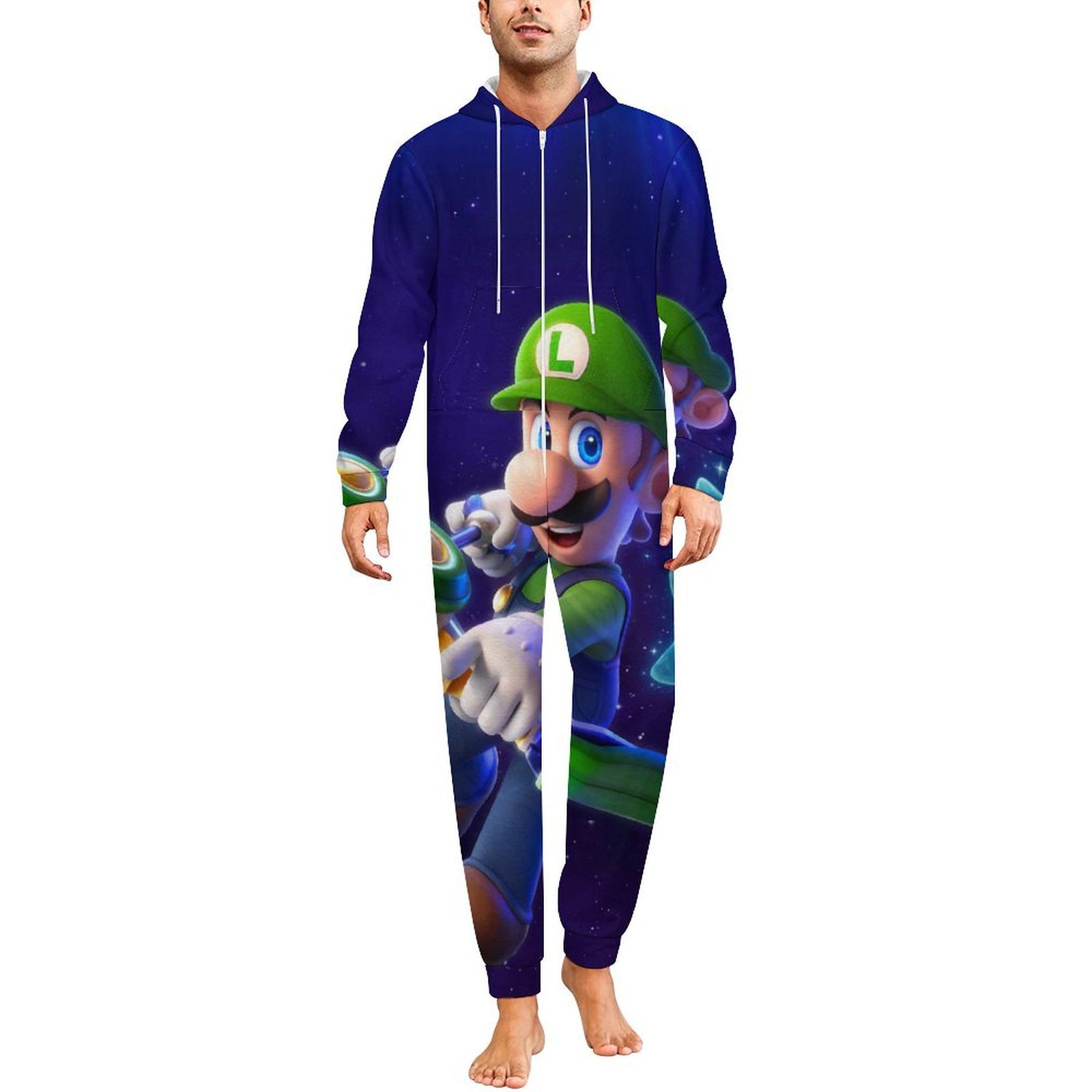 Super Mario Luigi Unisex Onesie Pajamas Zipper Jumpsuit Hooded One ...