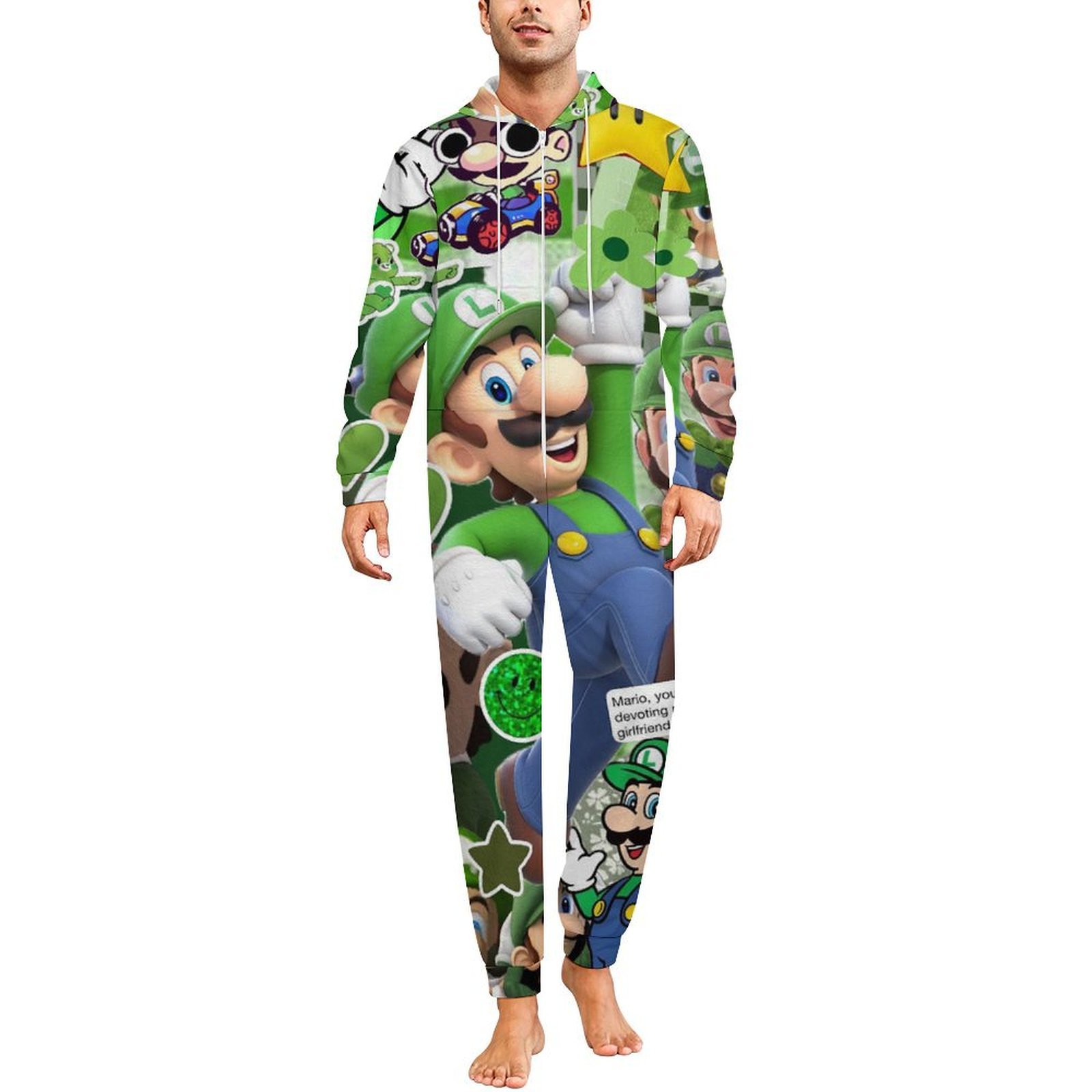 Super Mario Luigi Unisex Onesie Pajamas Zipper Jumpsuit Hooded One ...