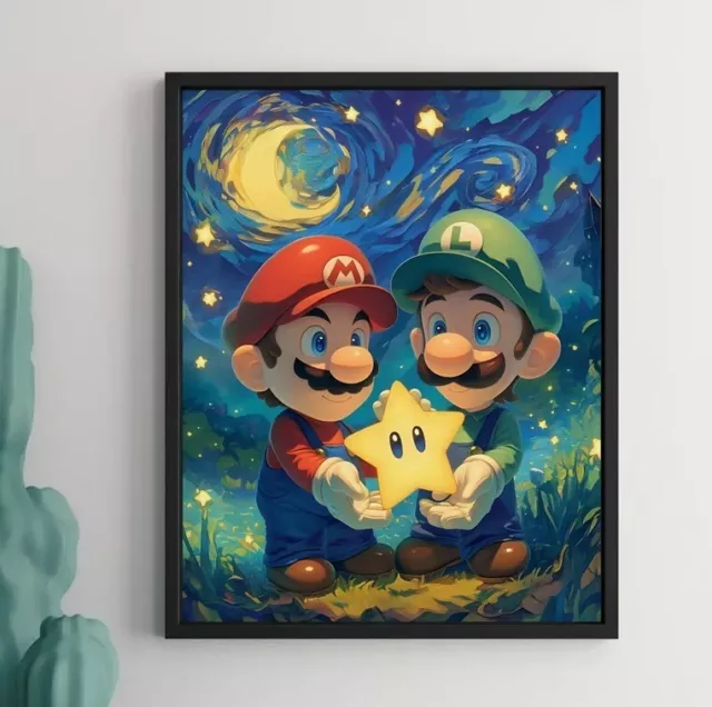 Super Mario And Luigi In Van Gogh Style, Gaming Poster, Printable Wall ...